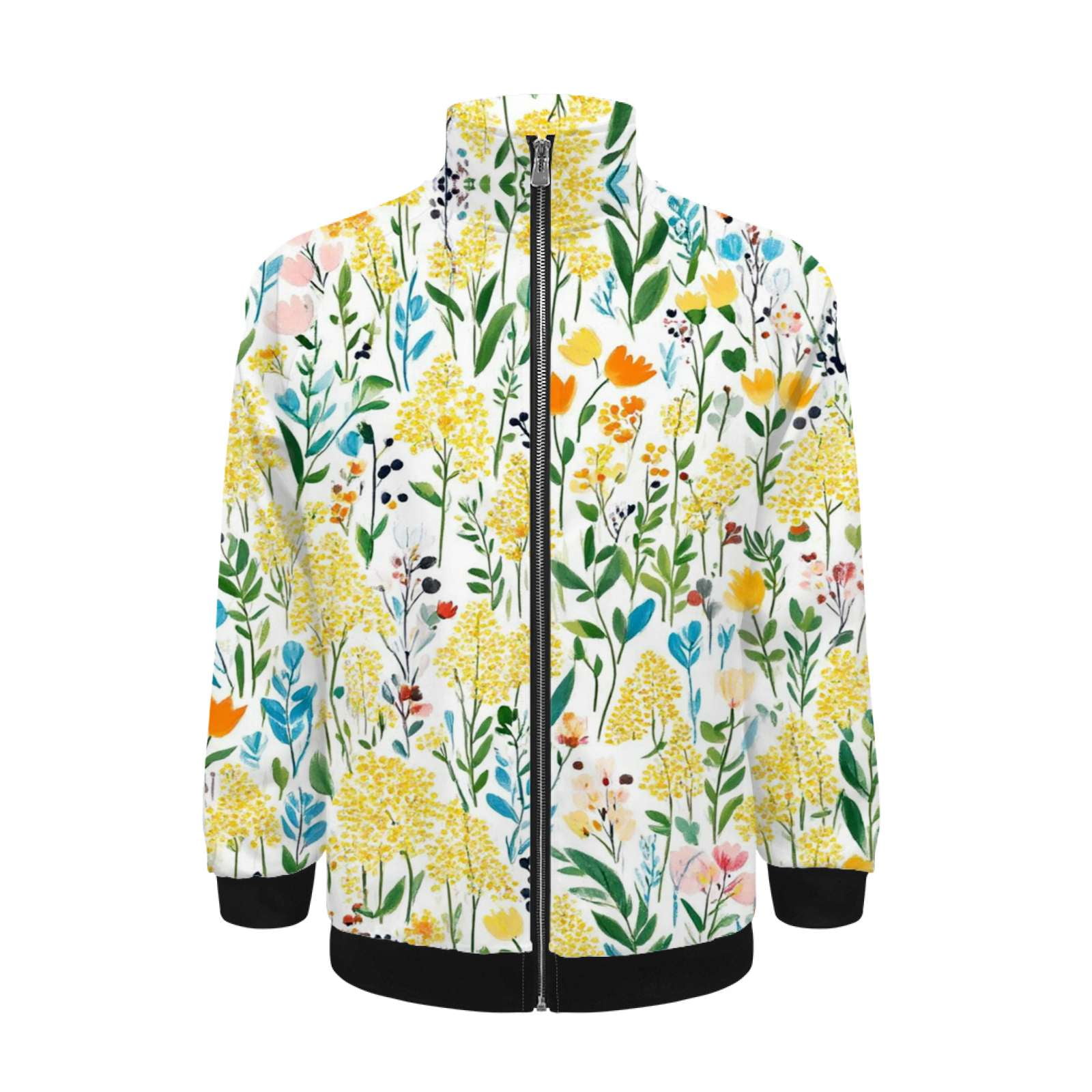 Yellow Flowers White Background Floral Pattern Jacket Men's Street Cool ...