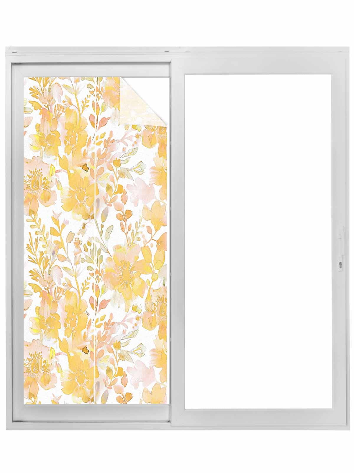Yellow Flowers Window Privacy Film, Watercolor Summer Botanical Floral ...