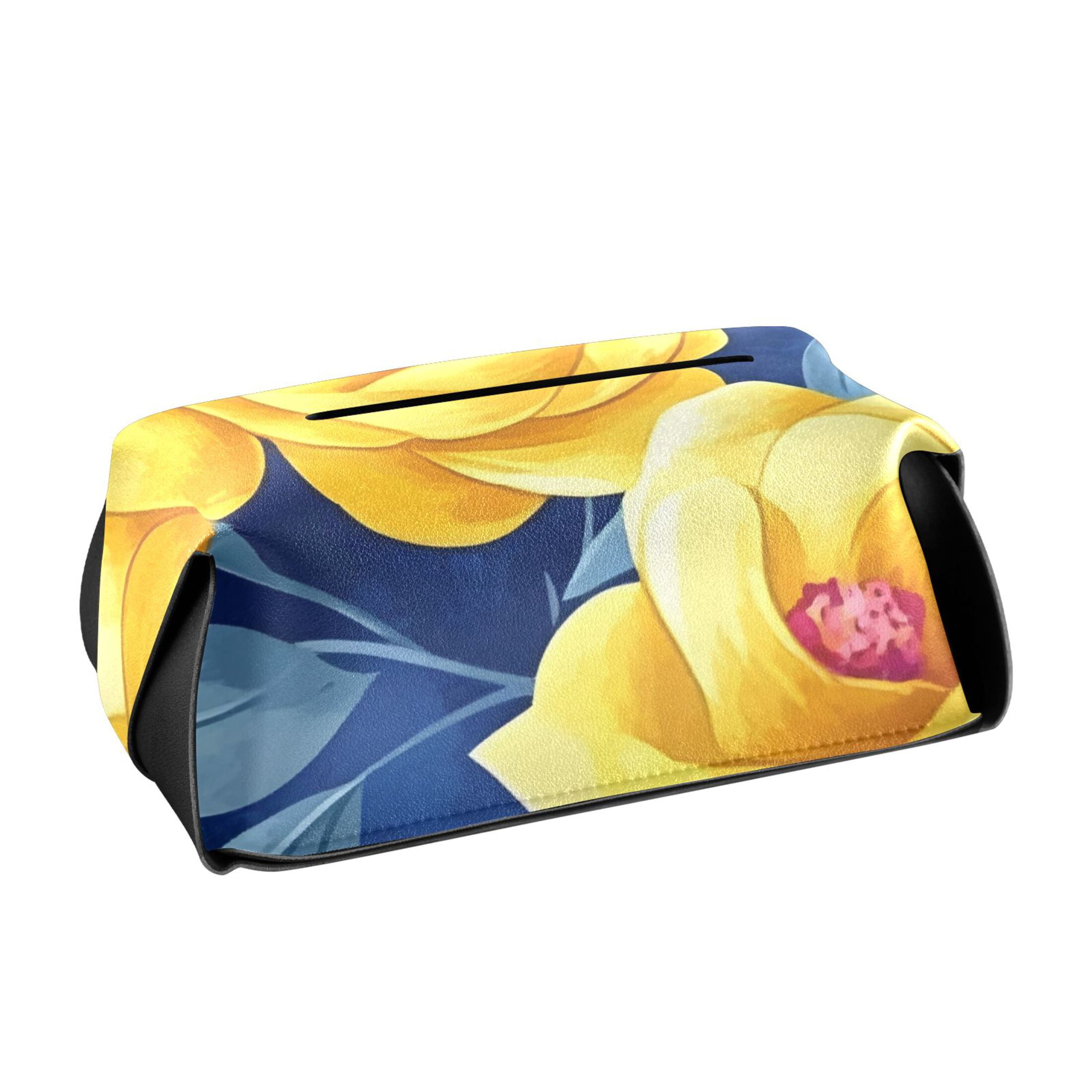 Yellow Flowers and Blue Leave Tissue Box Cover Leather Square Rectangle ...