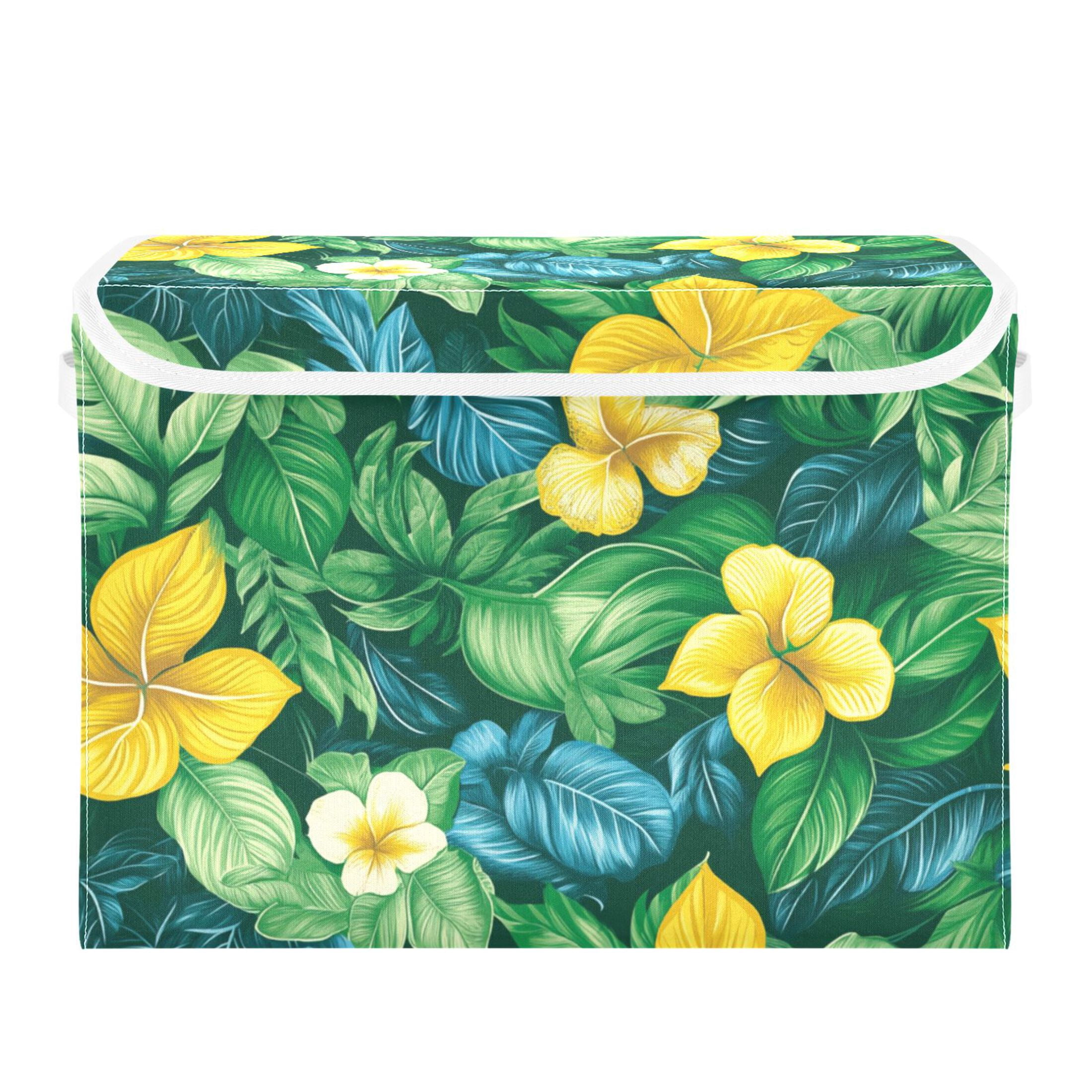 Yellow Flowers and Green Leaves Large Storage Bins with Linen ...