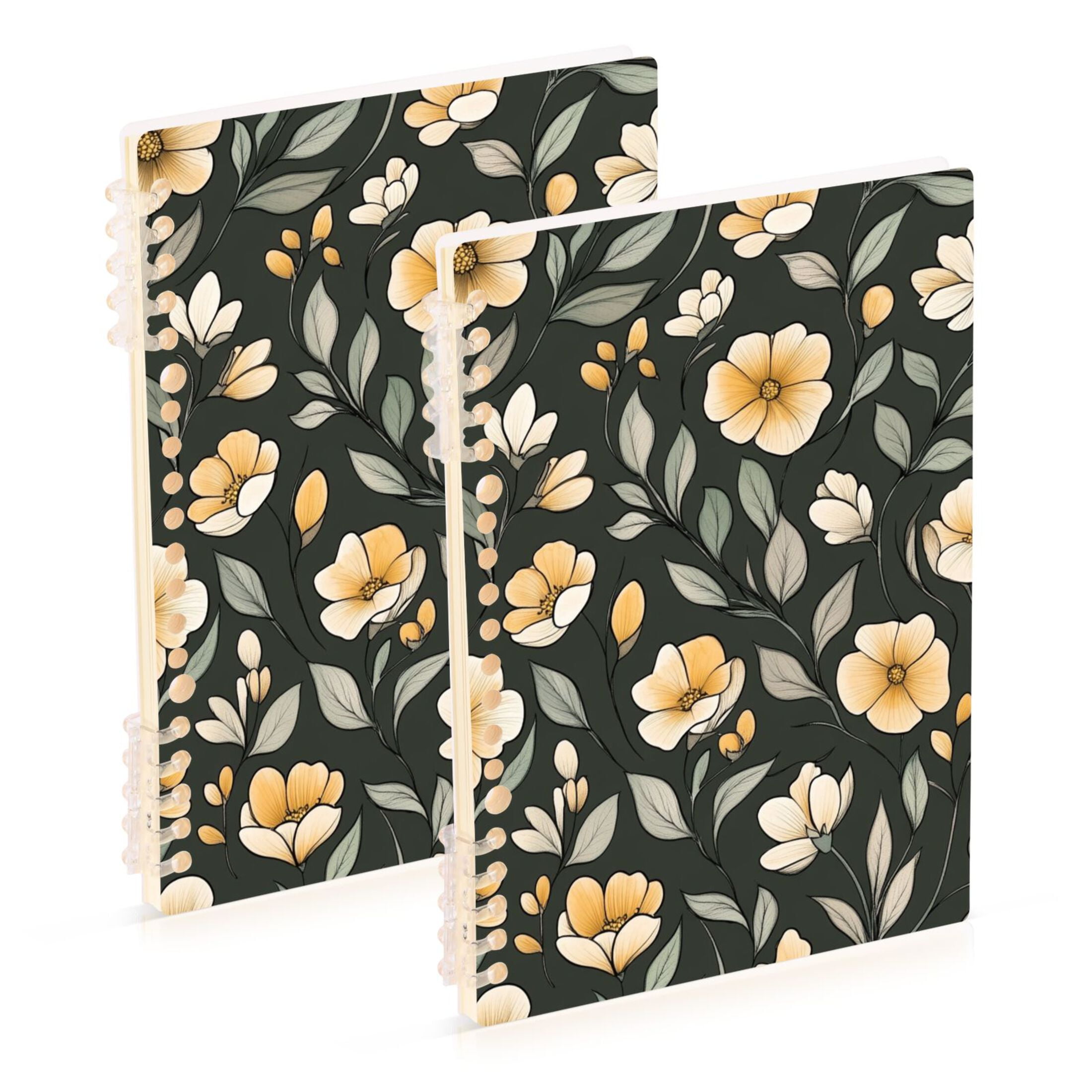 Yellow Flowers on Dark Green Lined Spiral Journal Notebook 60 Pages A5 ...
