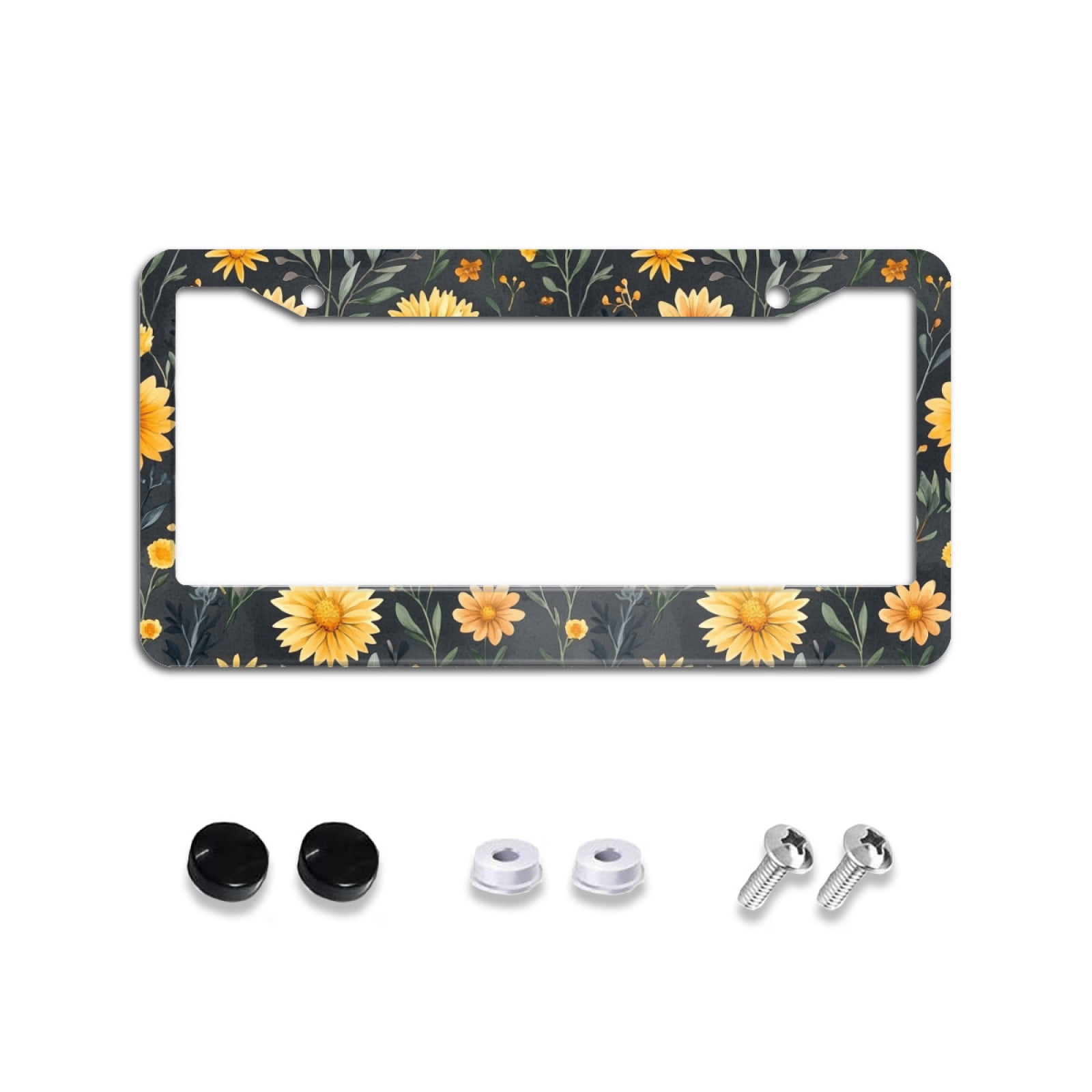 Yellow Flowers on Dark License Plate Frames for Women Men Car Plate ...