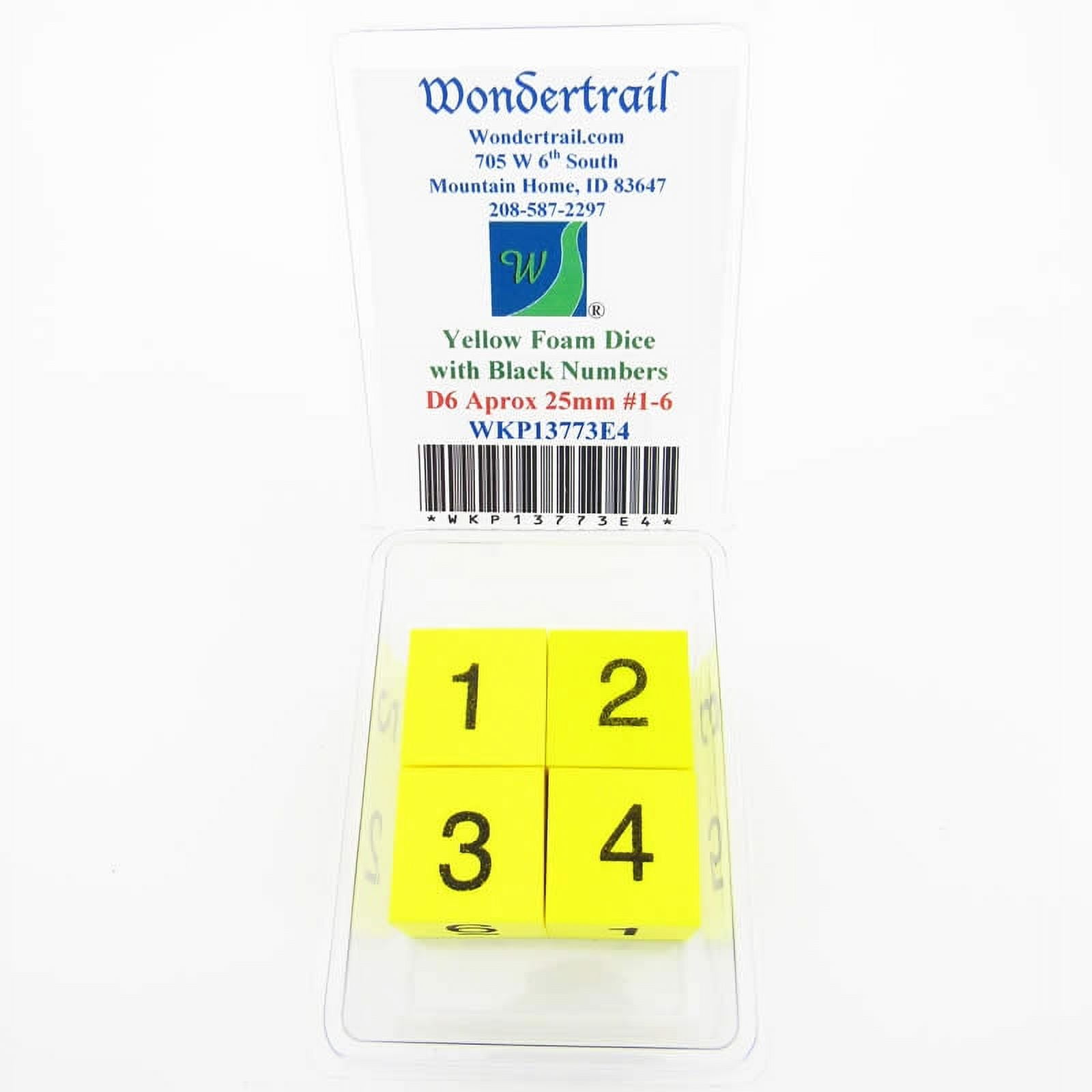 Yellow Foam Dice with Black Numbers 1-6 D6 25mm (1in) Set of 4 ...
