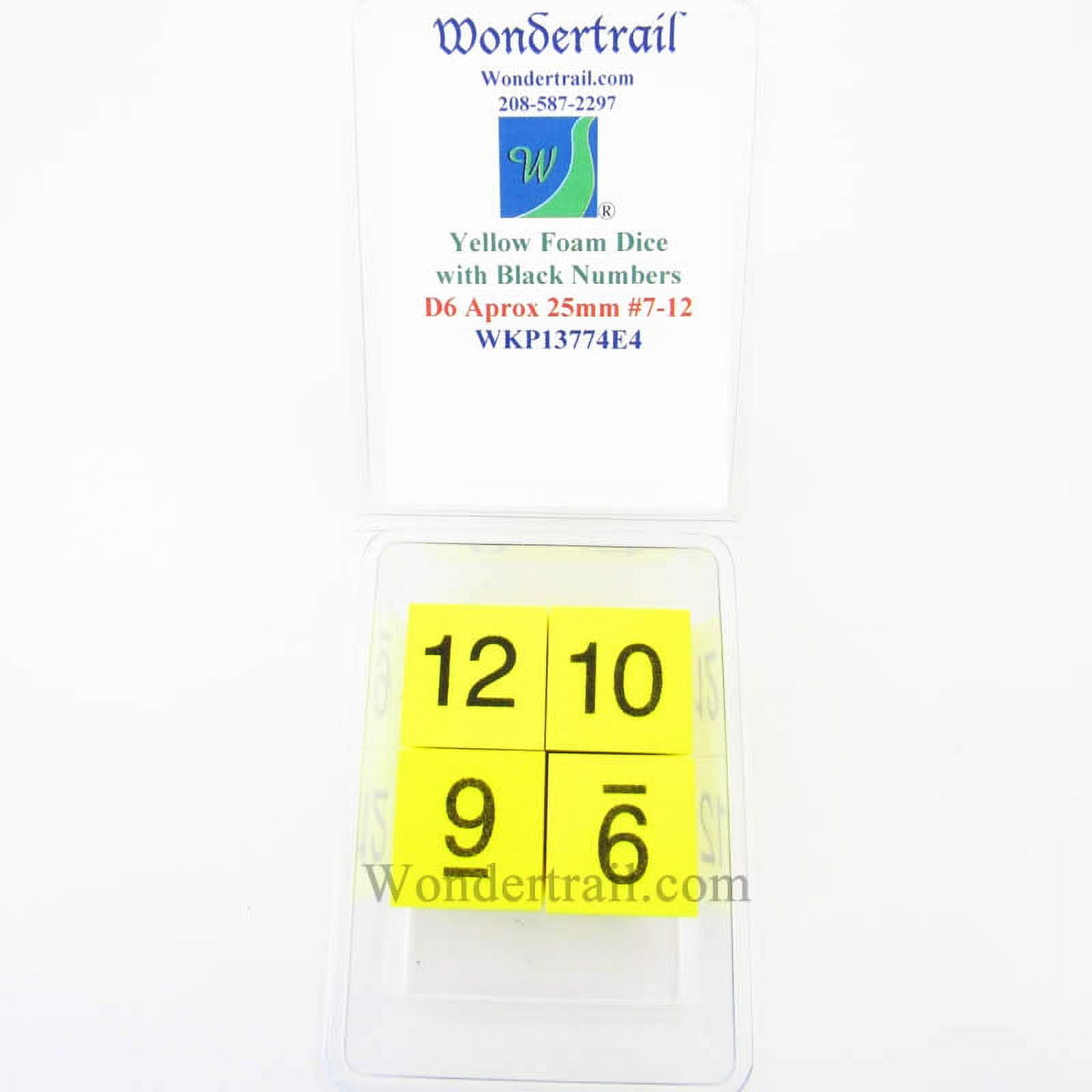 Yellow Foam Dice with Black Numbers 7-12 D6 25mm (1in) Set of 4 ...