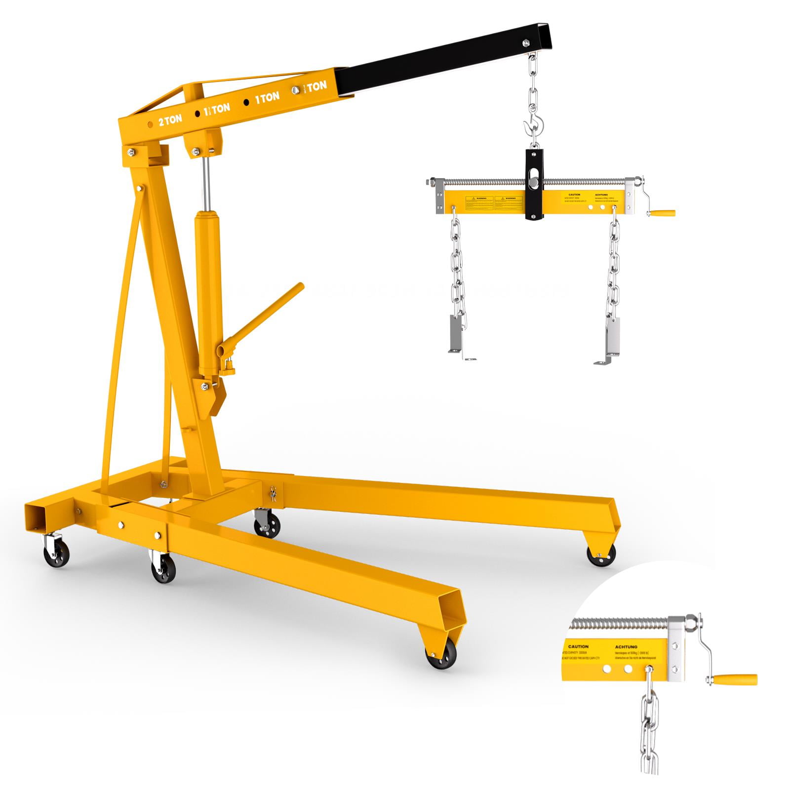 Yellow Folding Engine Hoist, 2 Ton Hydraulic Cherry Picker with Leveler ...