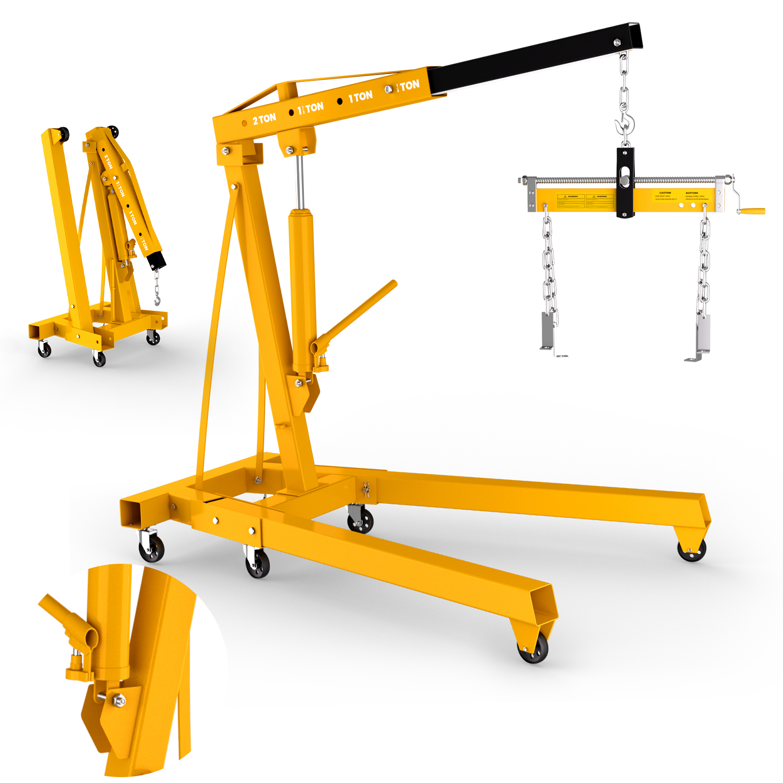 Yellow Folding Engine Hoist with Lever & 6x360° Casters, 2 Ton/4400 LBS ...