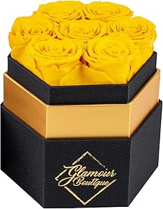 Yellow Forever 7-Piec Rose Box - Preserved Roses in a Box, Immortal ...