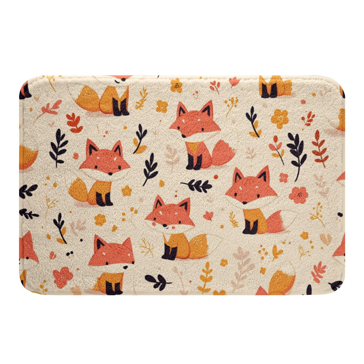 Yellow Fox Bath Mat,Kawaii Animals 16"X 24" Bathroom Rugs Cute Flowers ...