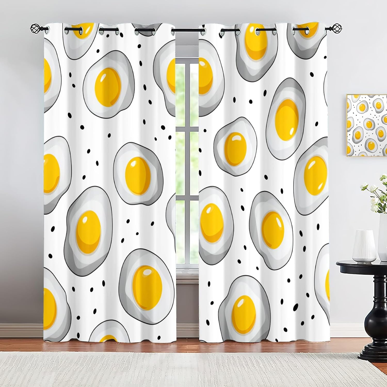 Yellow Fried Egg Window Drapes , Cartoon Egg Decorative Window ...