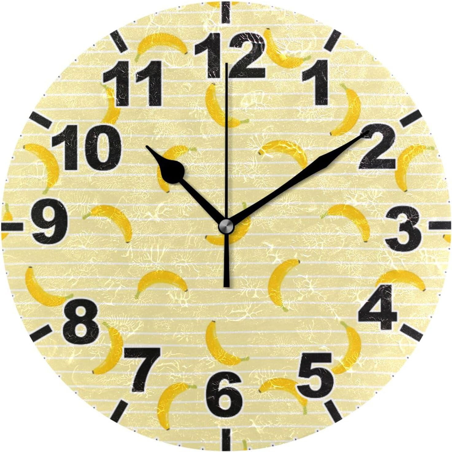 Yellow Fruit Banana Round Wall Clock, Battery Operated Silent Non ...