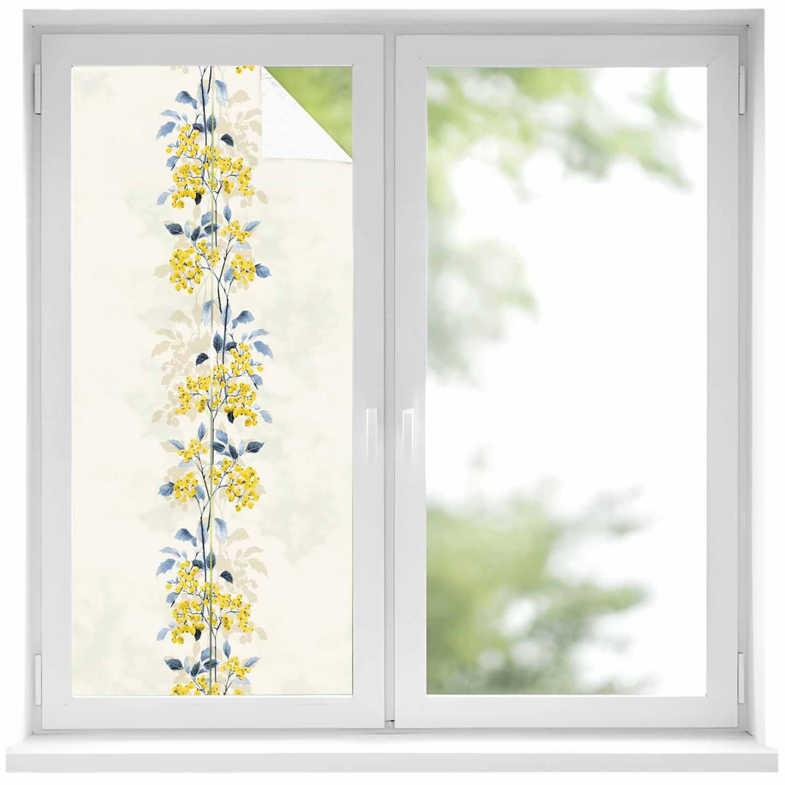 Yellow Fruit Window Privacy Film, Vintage Country Leaves Berries Blue ...