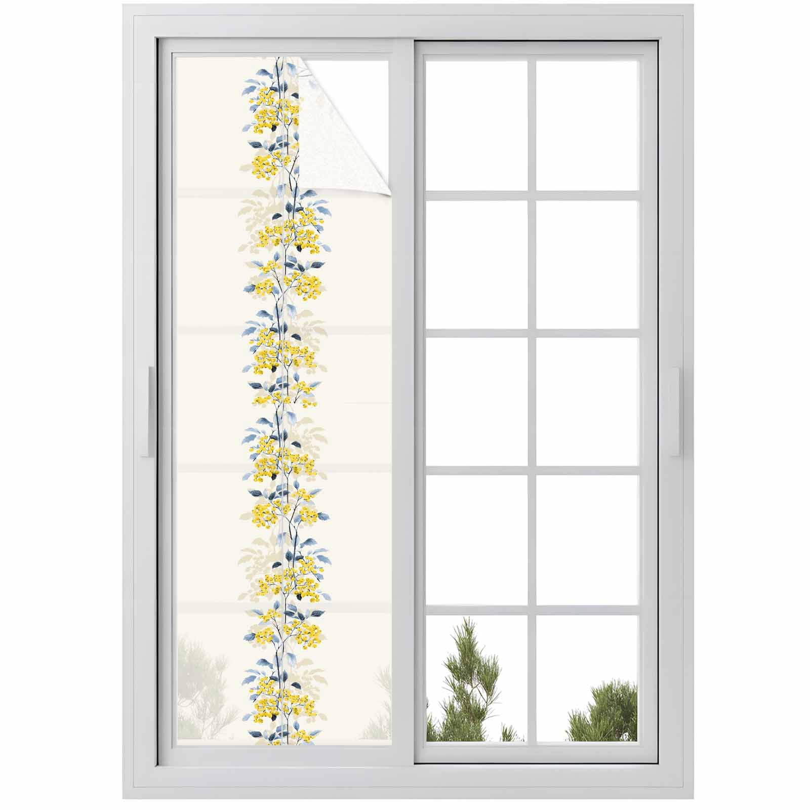 Yellow Fruit Window Privacy Film, Vintage Country Leaves Berries Blue ...