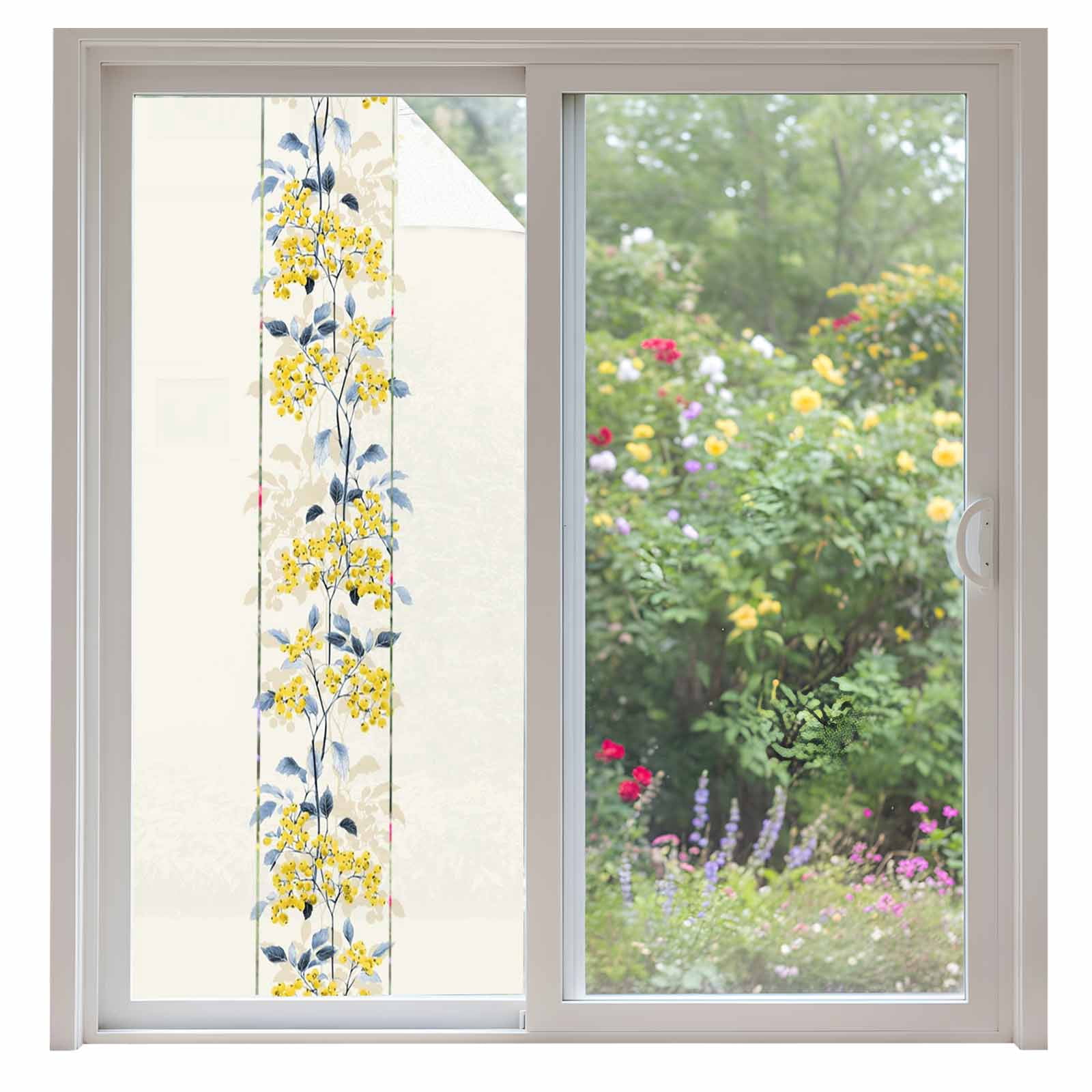 Yellow Fruit Window Privacy Film, Vintage Country Leaves Berries Blue ...