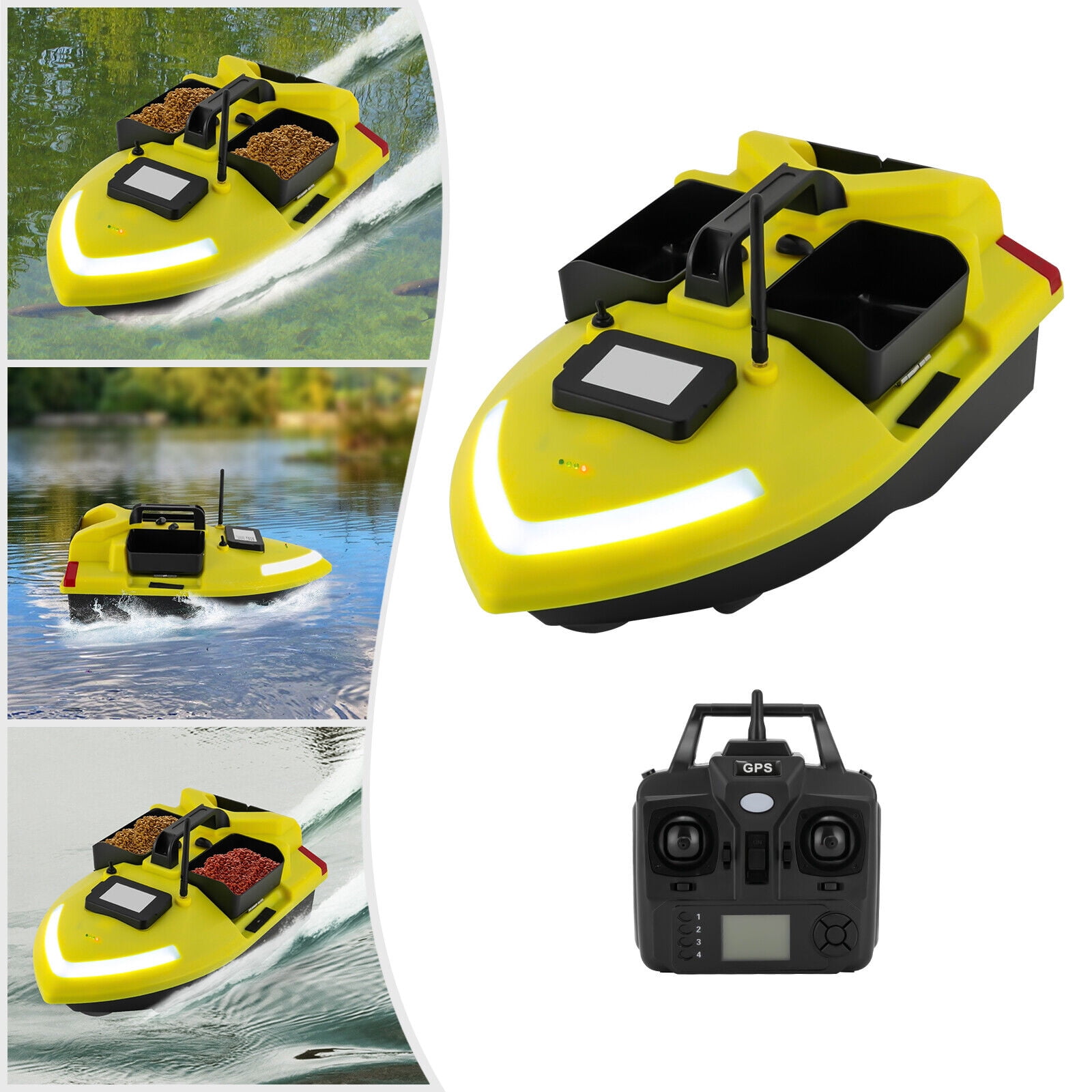 Yellow GPS Fishing Bait Boat, 4 Hours Remote Control Bait Boat, Remote ...