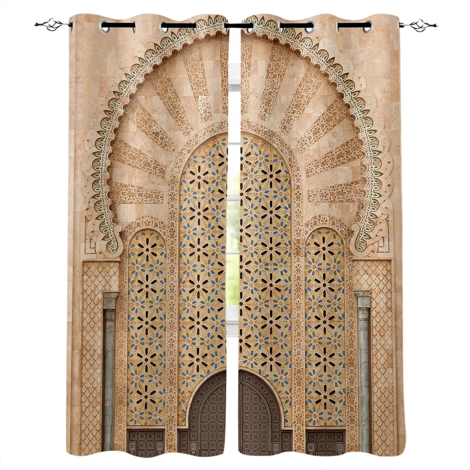 Yellow Gate Openwork Lace Pillar Carving Window Screen Printed Design ...