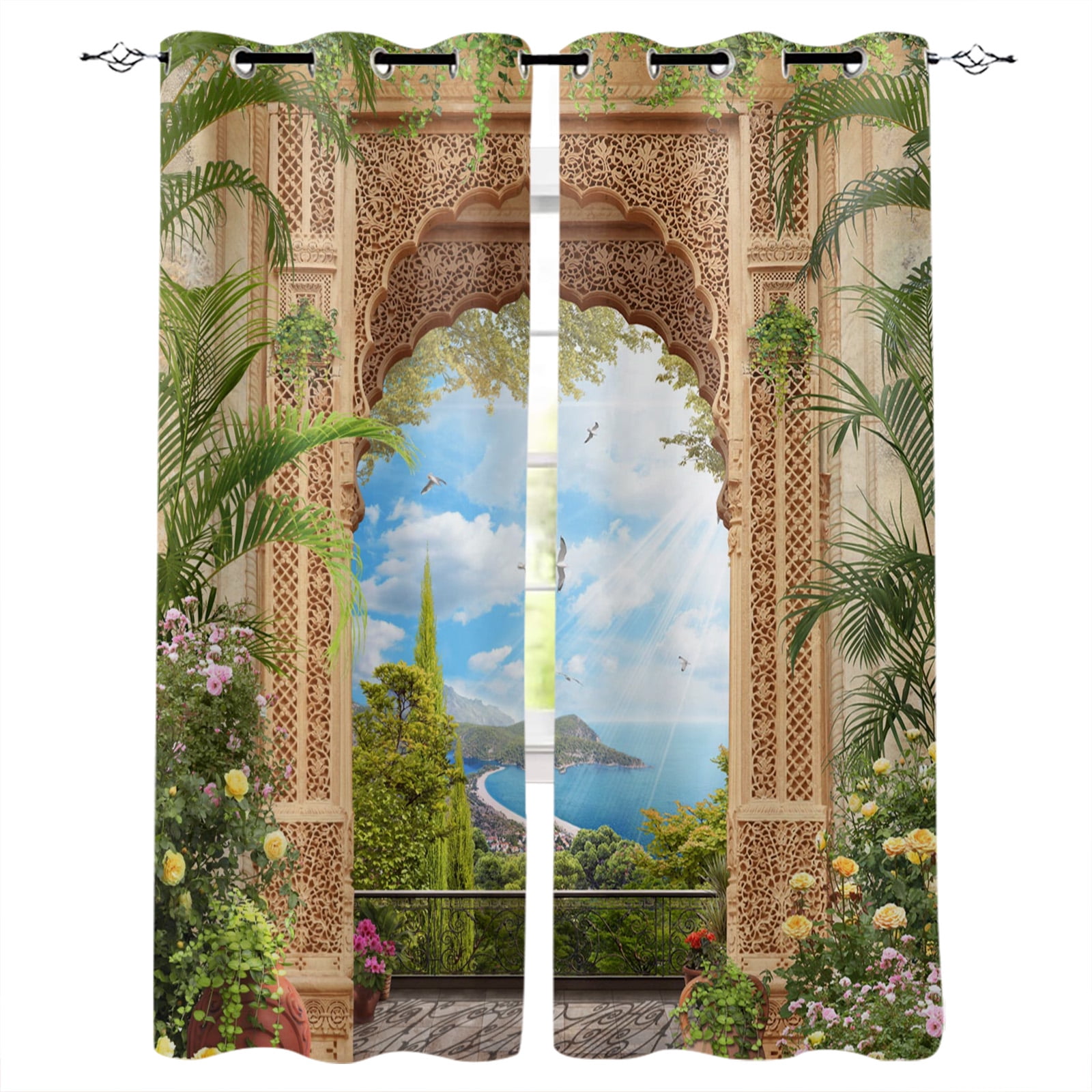 Yellow Gate Openwork Lace Pillar Carving Window Screen Printed Design ...