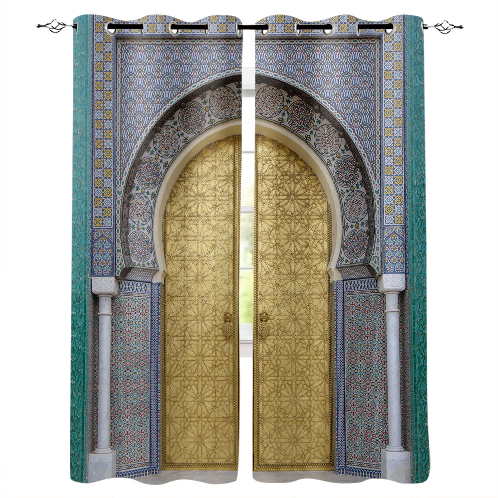 Yellow Gate Openwork Lace Pillar Carving Window Screen Printed Design ...
