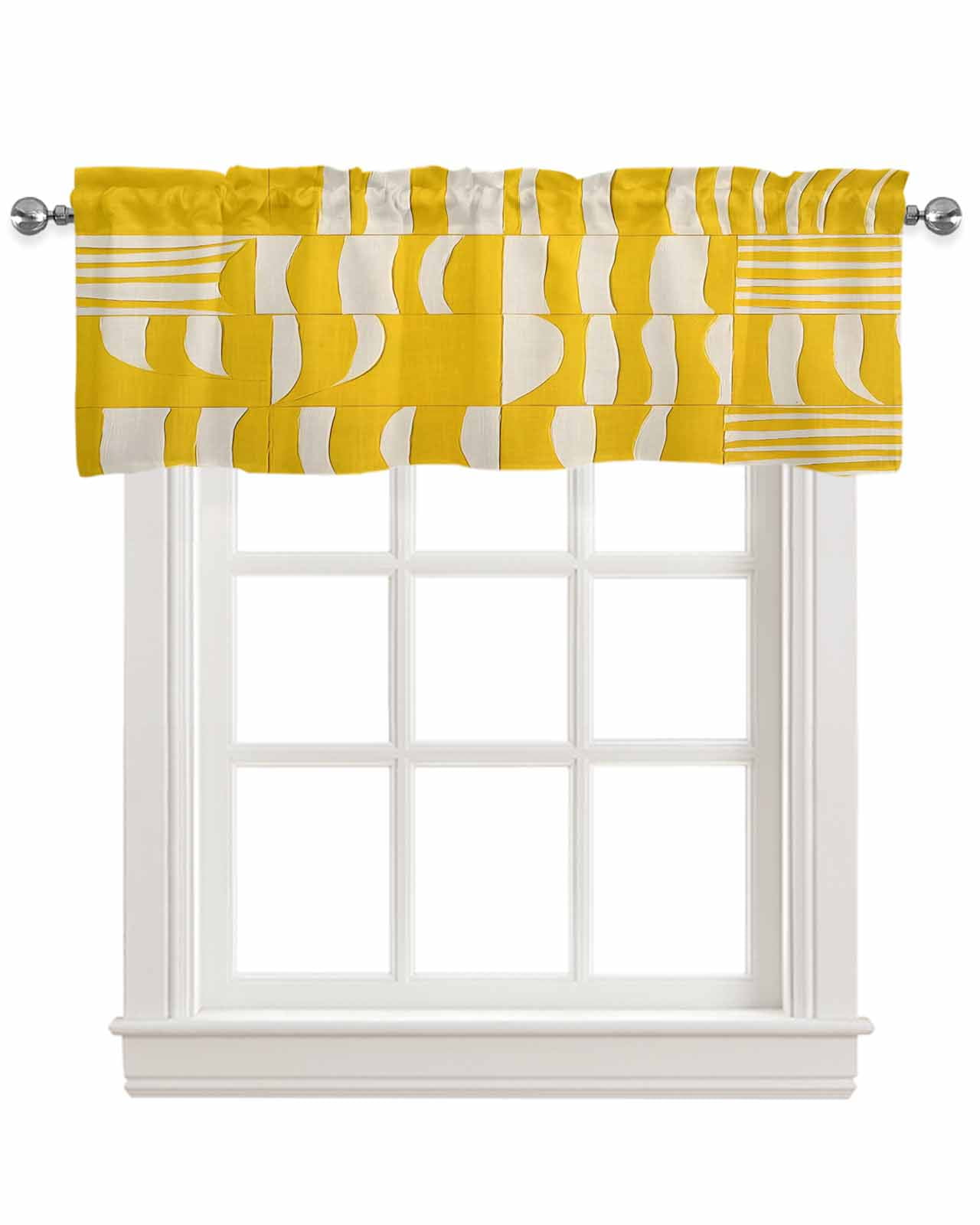 Yellow Geometric Kitchen Valances for Windows Farmhouse Linen Window ...