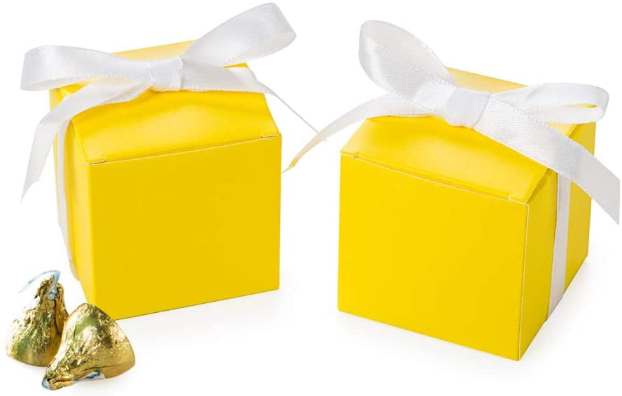 Yellow Gift Candy Box Bulk 2x2x2 inches with White Ribbon Party Favor ...
