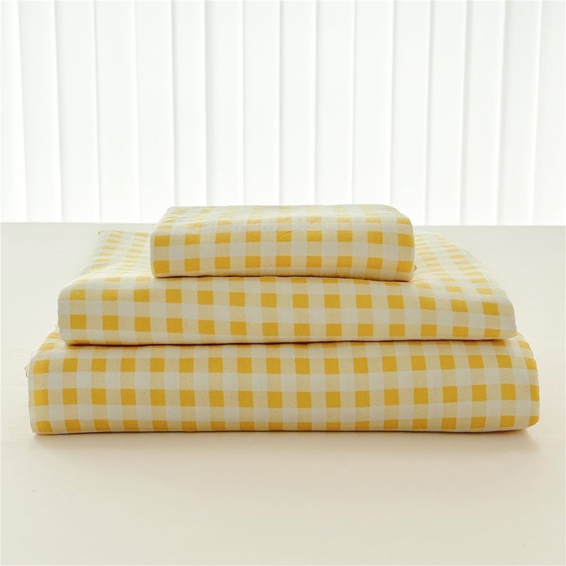 Yellow Gingham Queen Sheet Set, Soft Brushed Microfiber Yellow Plaid ...