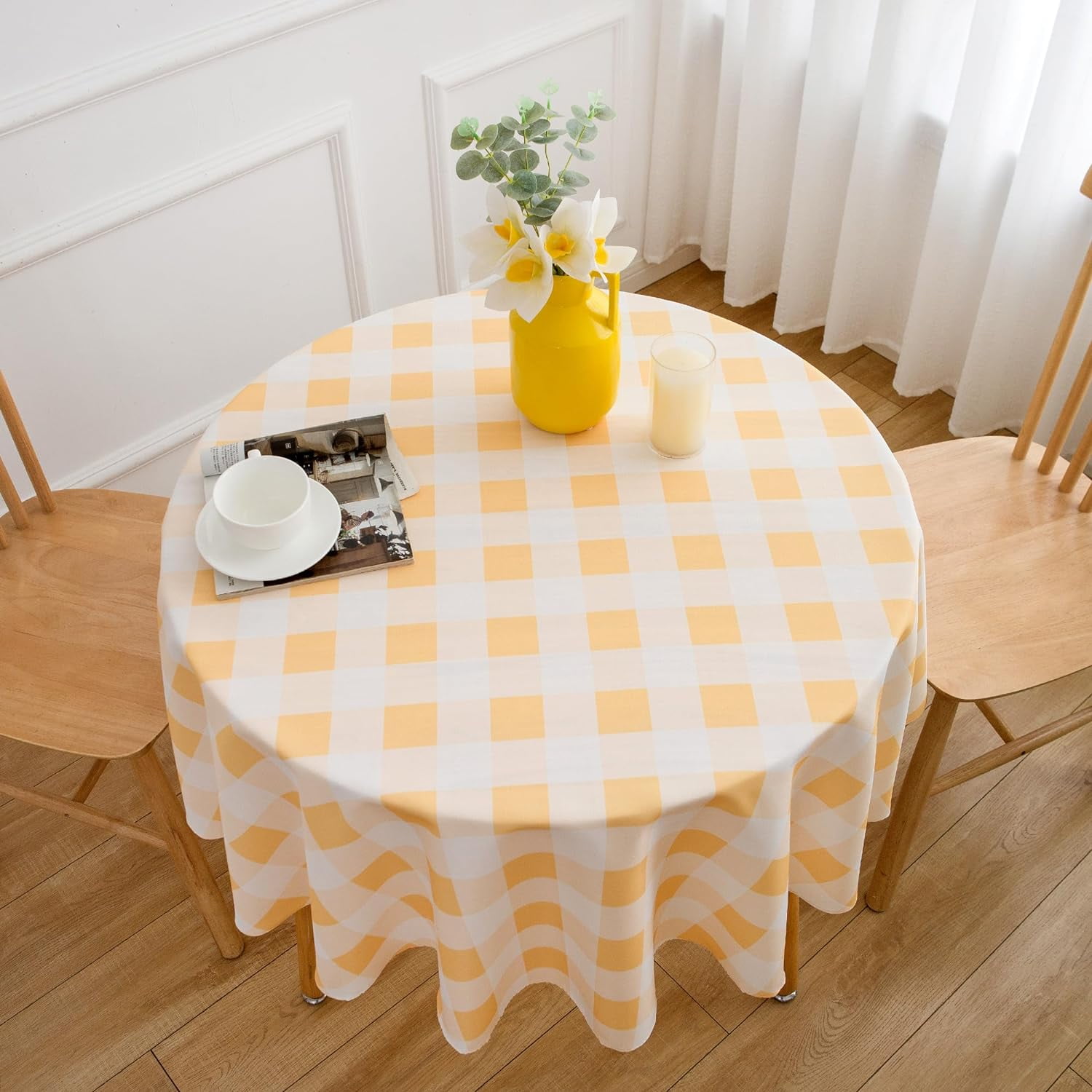 Yellow Gingham Tablecloth 60 Inch Round Yellow and White Buffalo Plaid ...