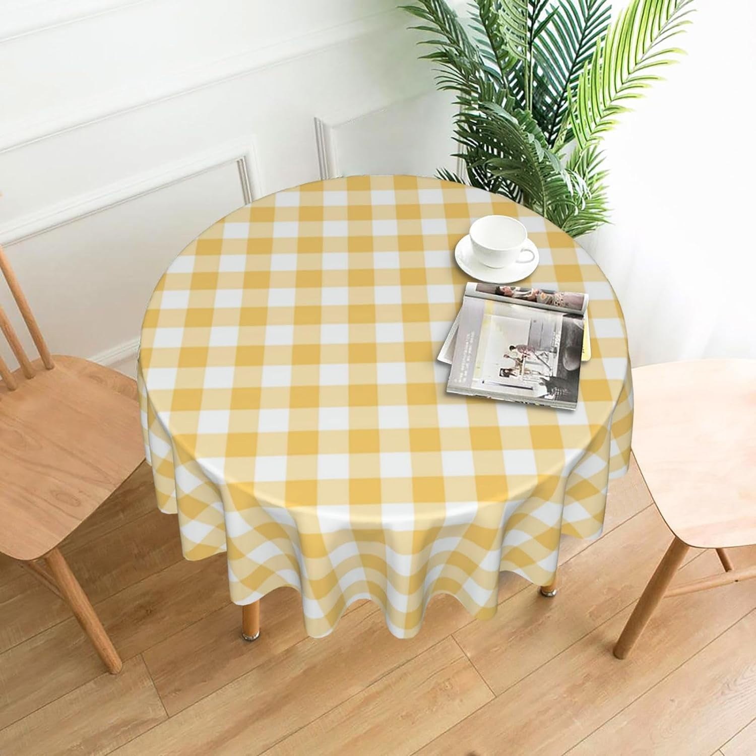 Yellow Gingham Tablecloth 60 Inch Round Yellow and White Buffalo Plaid ...