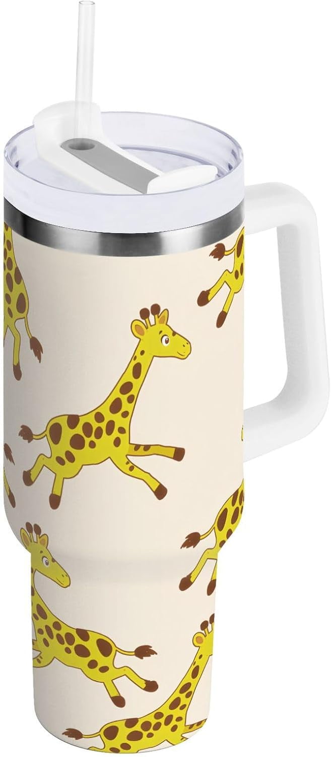 Yellow Giraffes Tumbler with Lid and Straw 40 oz Insulated Water Bottle ...