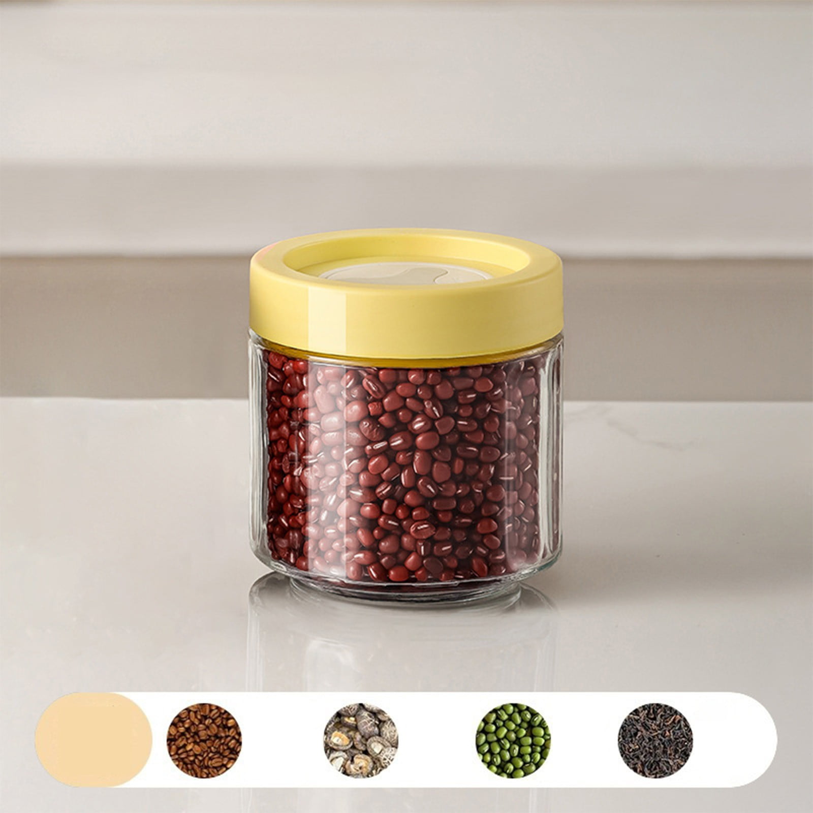 Yellow Glass Airtight Food Storage Jar, 1.25L Vacuum Container for Dry ...