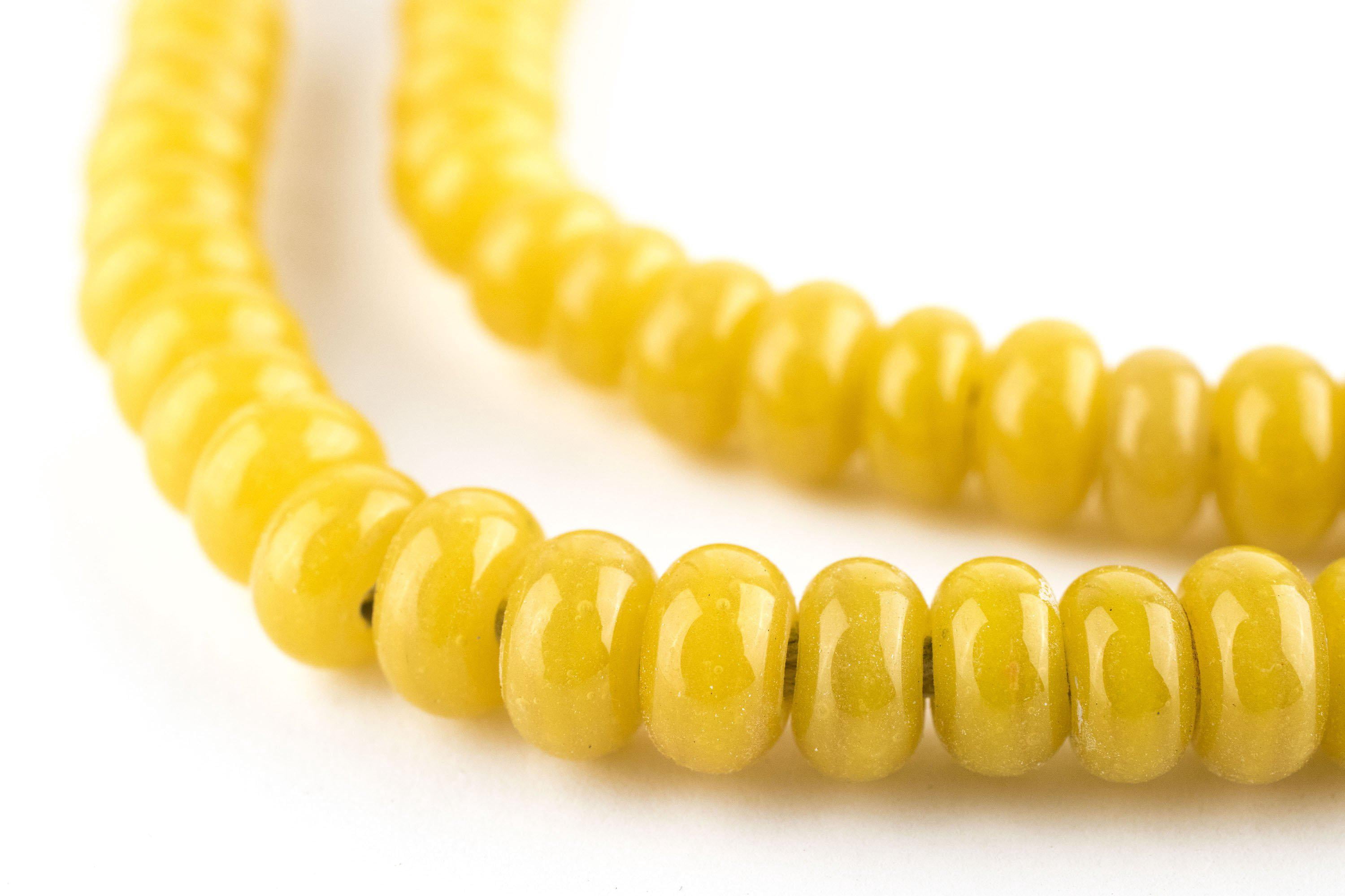 The Bead Chest Yellow Glass Donut Beads - 24 Inch Strand of Indonesian ...