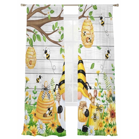 Yellow Gnome Honeycomb Sheer Curtains 2 Panels Set Vintage Yellow Bee ...
