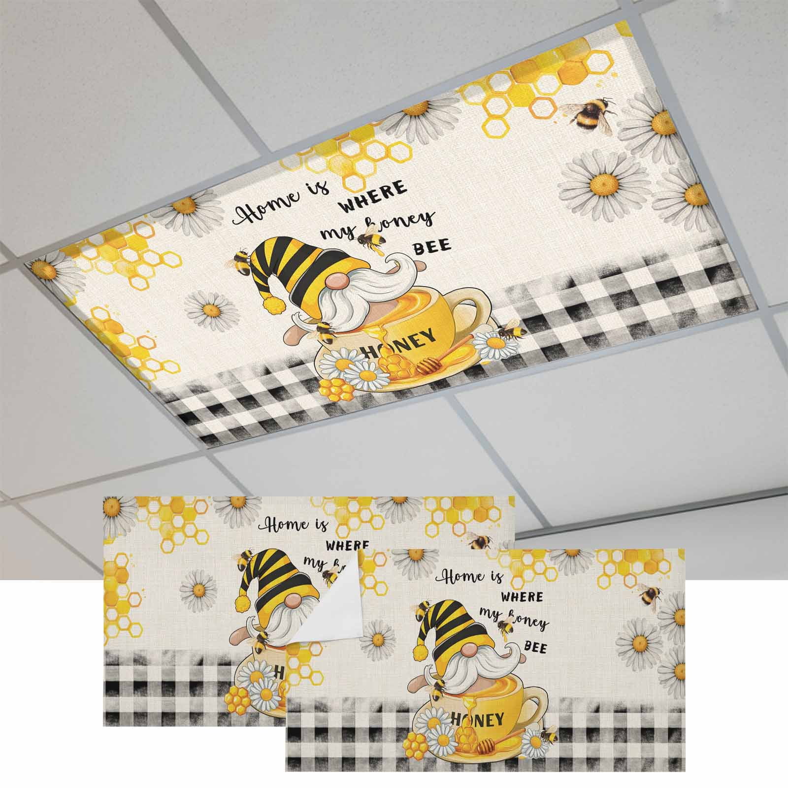 Yellow Gnomes Fluorescent Light Covers, Vintage Daisy Honey Plaid ...