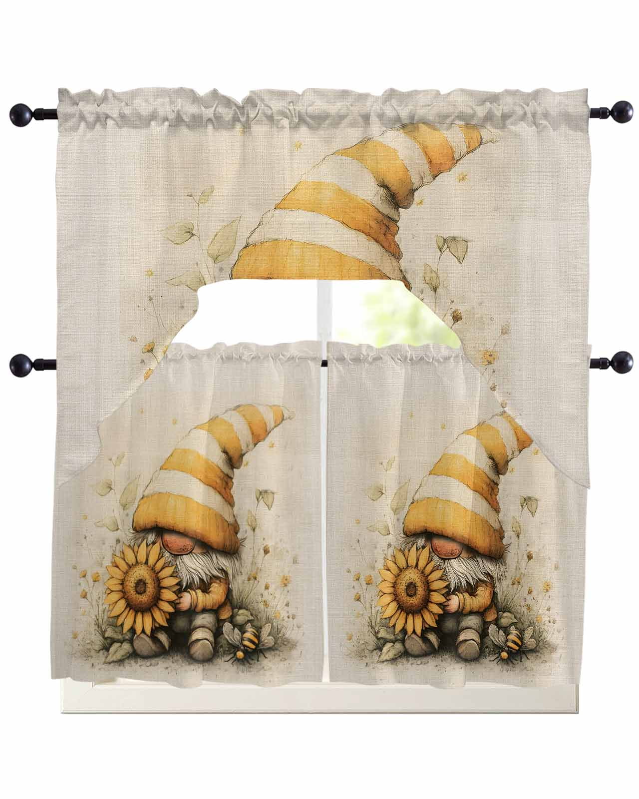 Yellow Gnomes Kitchen Curtains Swag Valance and Tier Curtains Set 36 ...