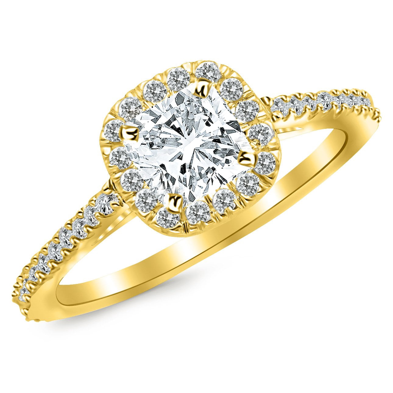 Yellow Gold 14K White Gold Gorgeous Classic Cushion Halo Style Diamond ...