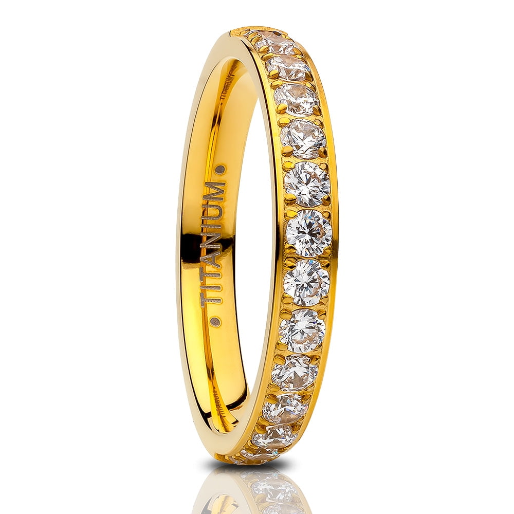 Yellow Gold Eternity Ring,Titanium Wedding Ring,3mm Wedding Ring ...