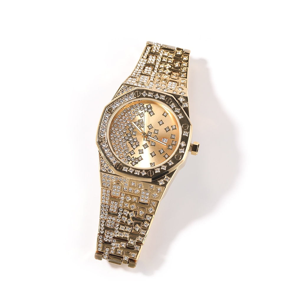 Yellow Gold Finish Octagon Mens Unisex Simulated Diamond Bling ...
