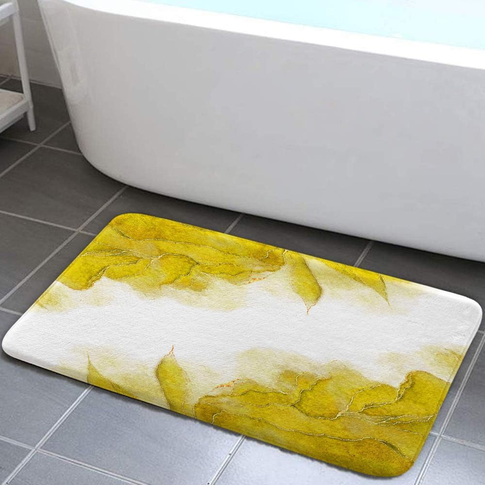 Yellow and Gold Marble Bath Mat for Bathroom, Modern Abstract Mustard ...