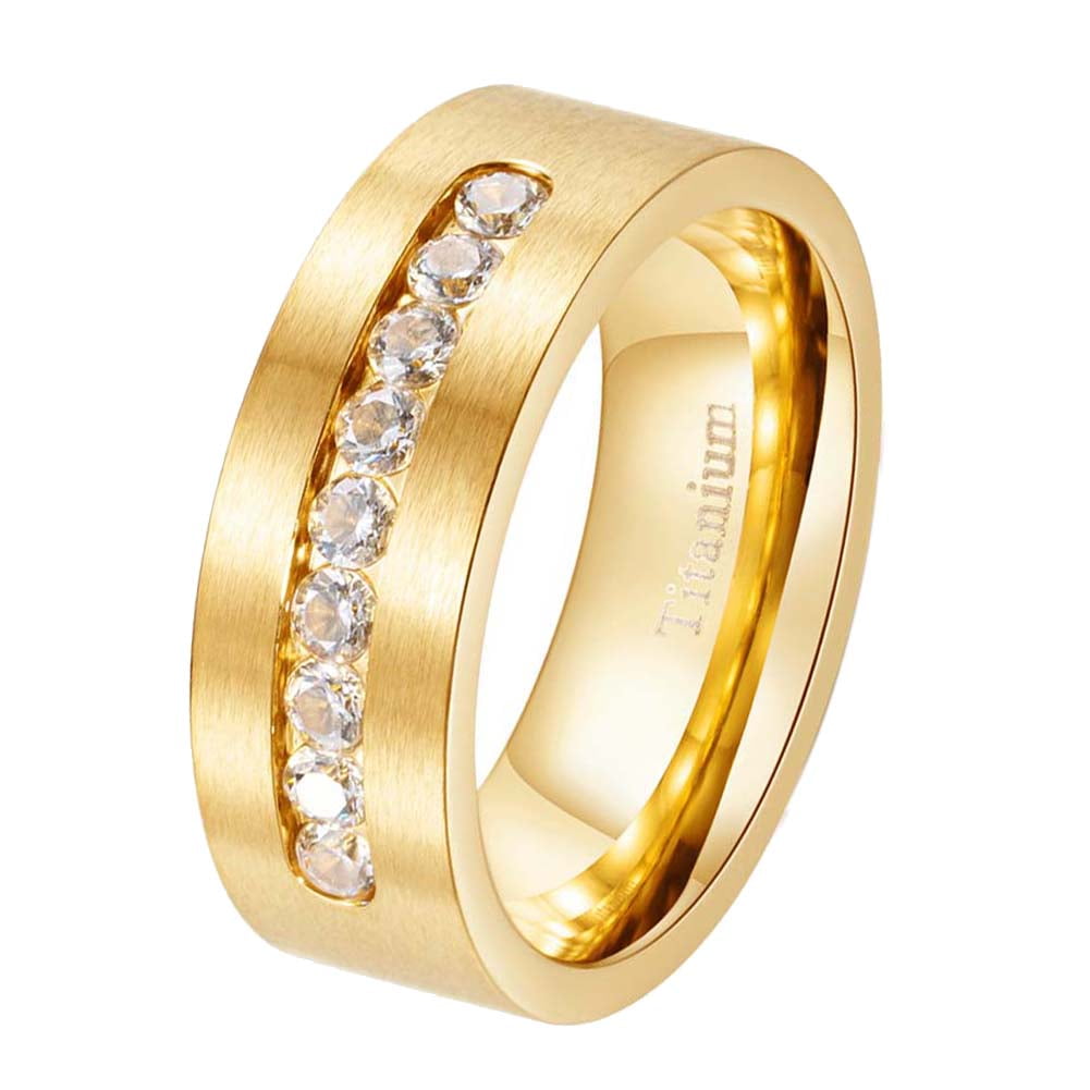Yellow Gold Plated Matte 8mm Titanium Steel Mens Ring Men Wedding Band AAA CZ Man Ring - Walmart.com