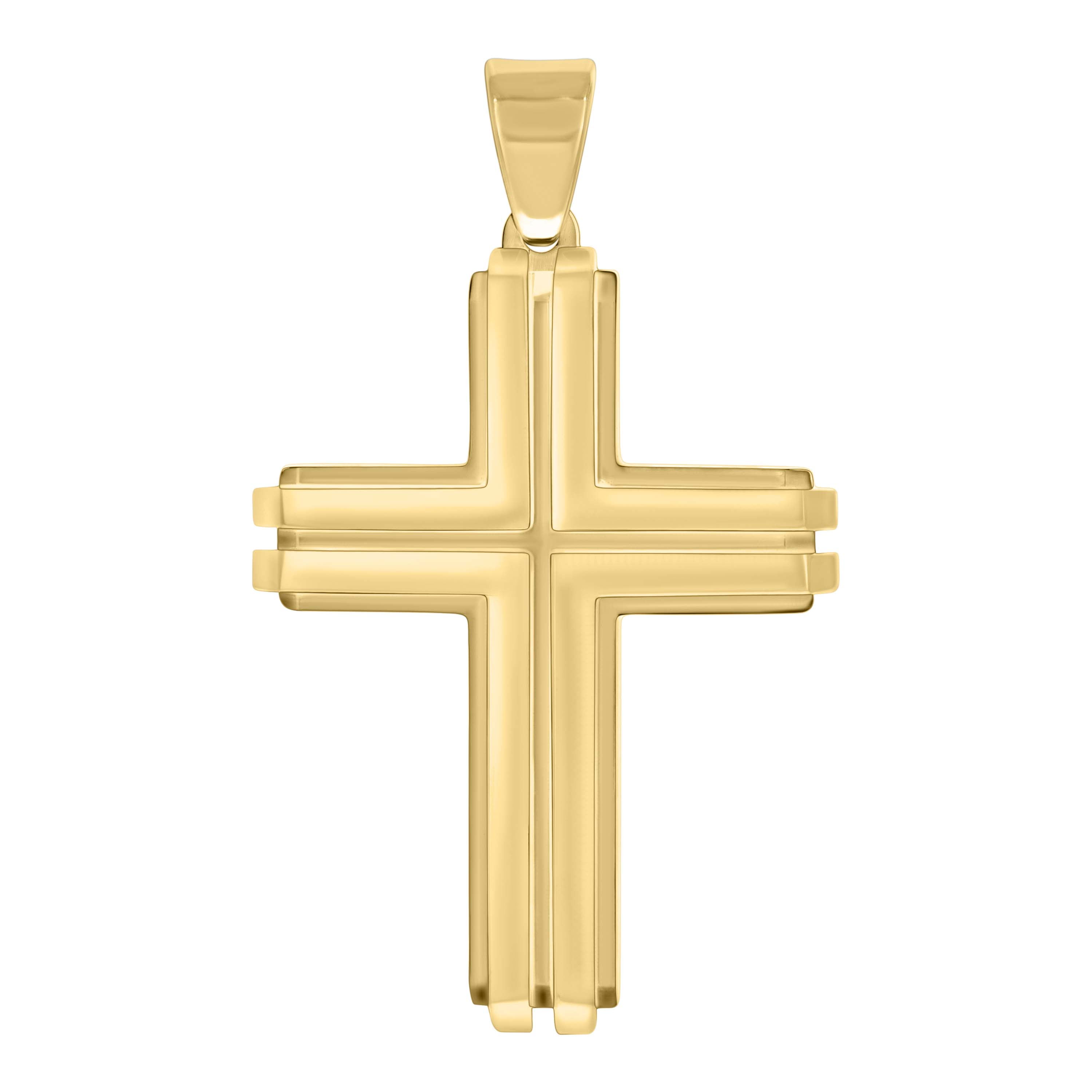 Yellow Gold Plated Stainless Steel Men's Tiered Bar Cross Pendant ...