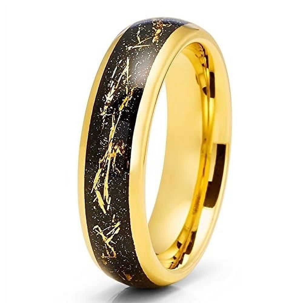 Yellow Gold Tungsten Wedding Ring,Meteorite Tungsten Wedding Ring,18k ...