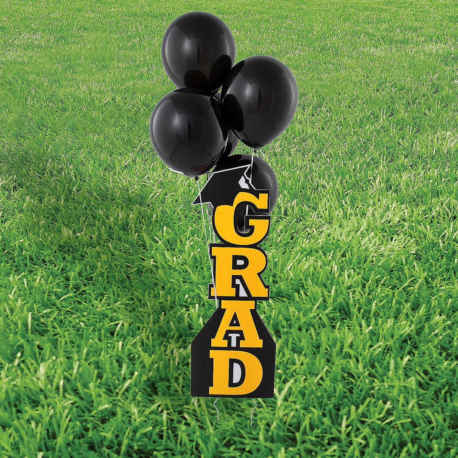 Yellow Grad Vertical Yard Sign Kit with 11" Black Latex Balloons - 21 ...