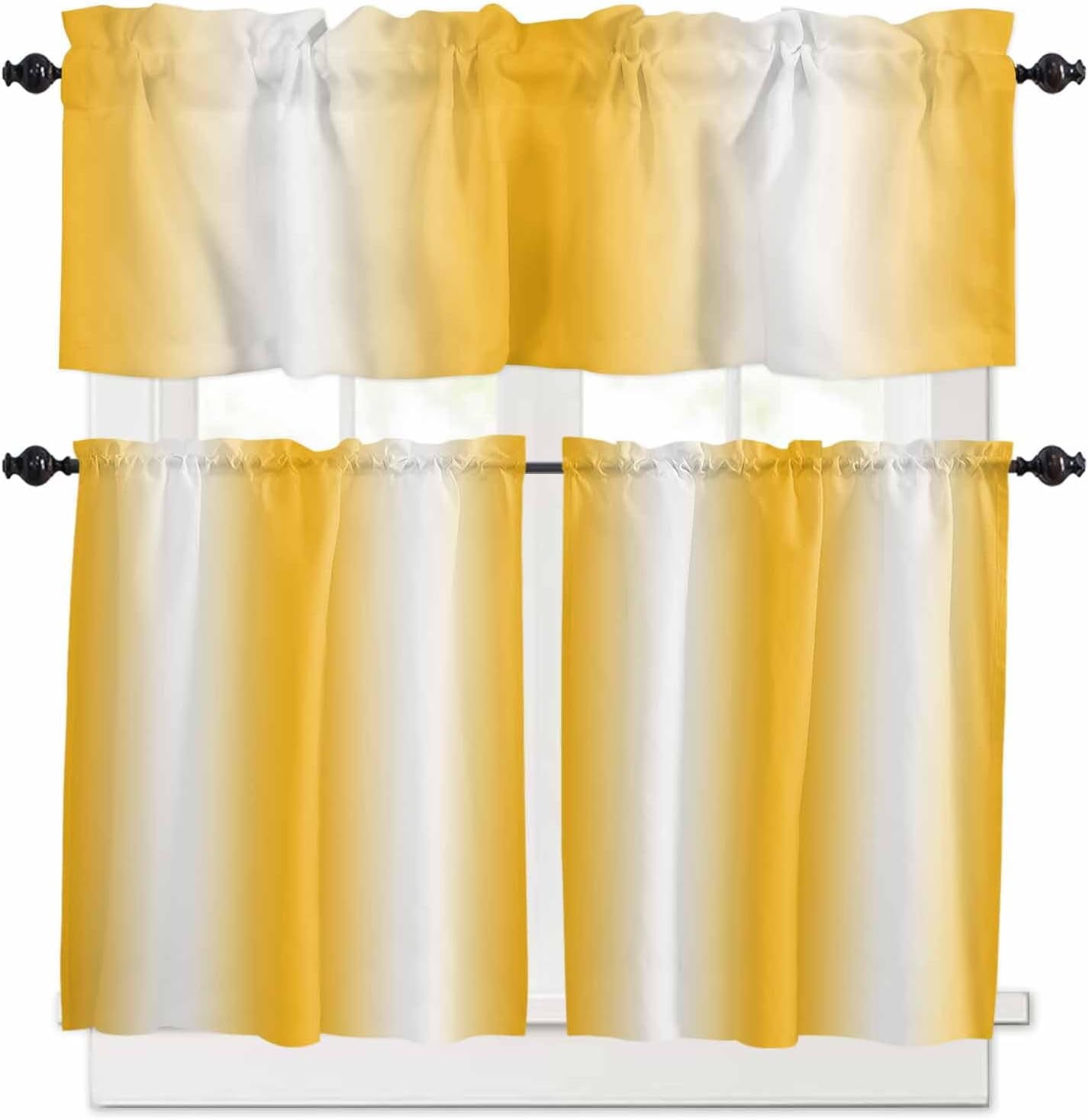 Yellow Gradient Kitchen Curtains and Valances Set, Countryside ...