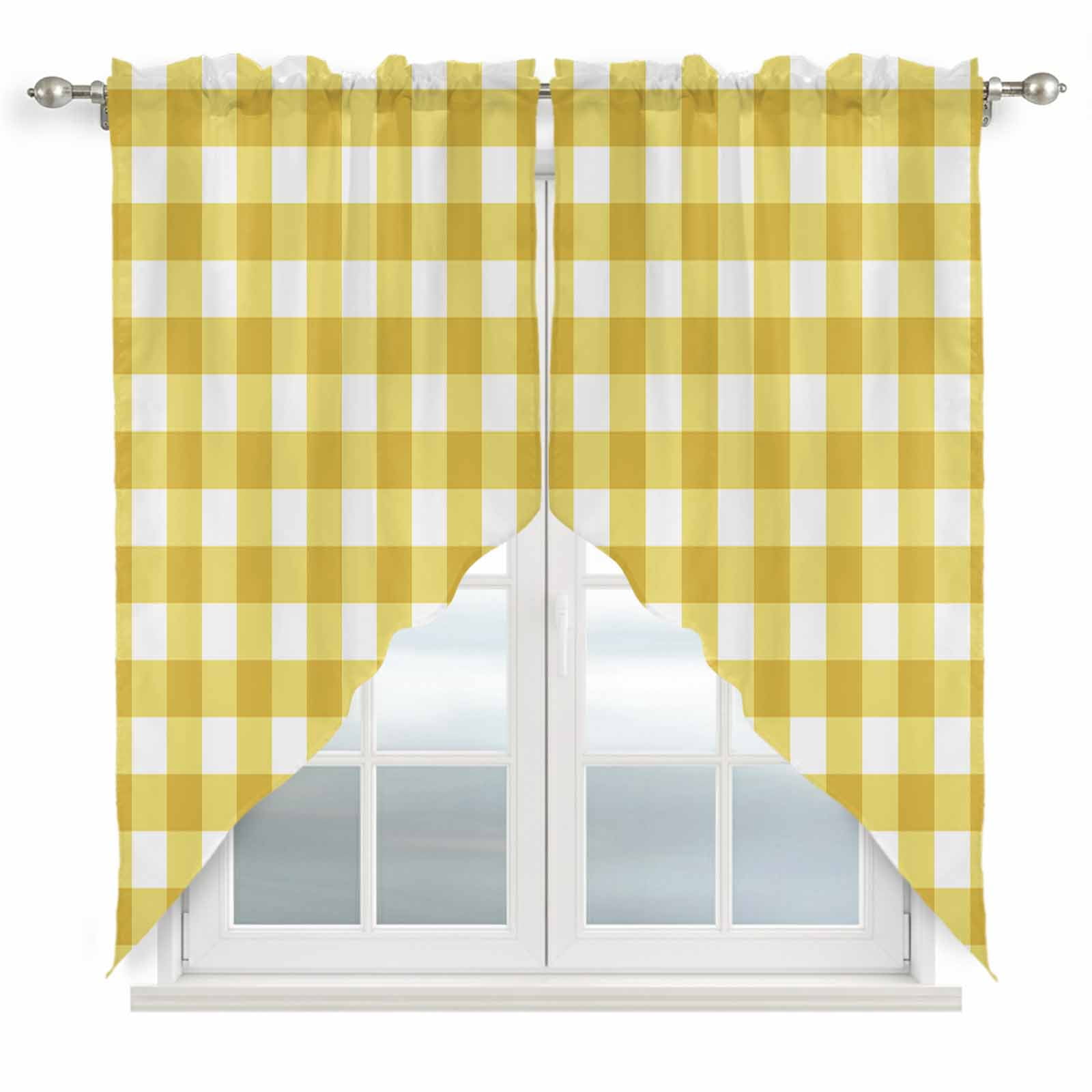 Yellow Gradient Swag Curtains Farm Plaid Buffalo Checkered Gingham Swag ...