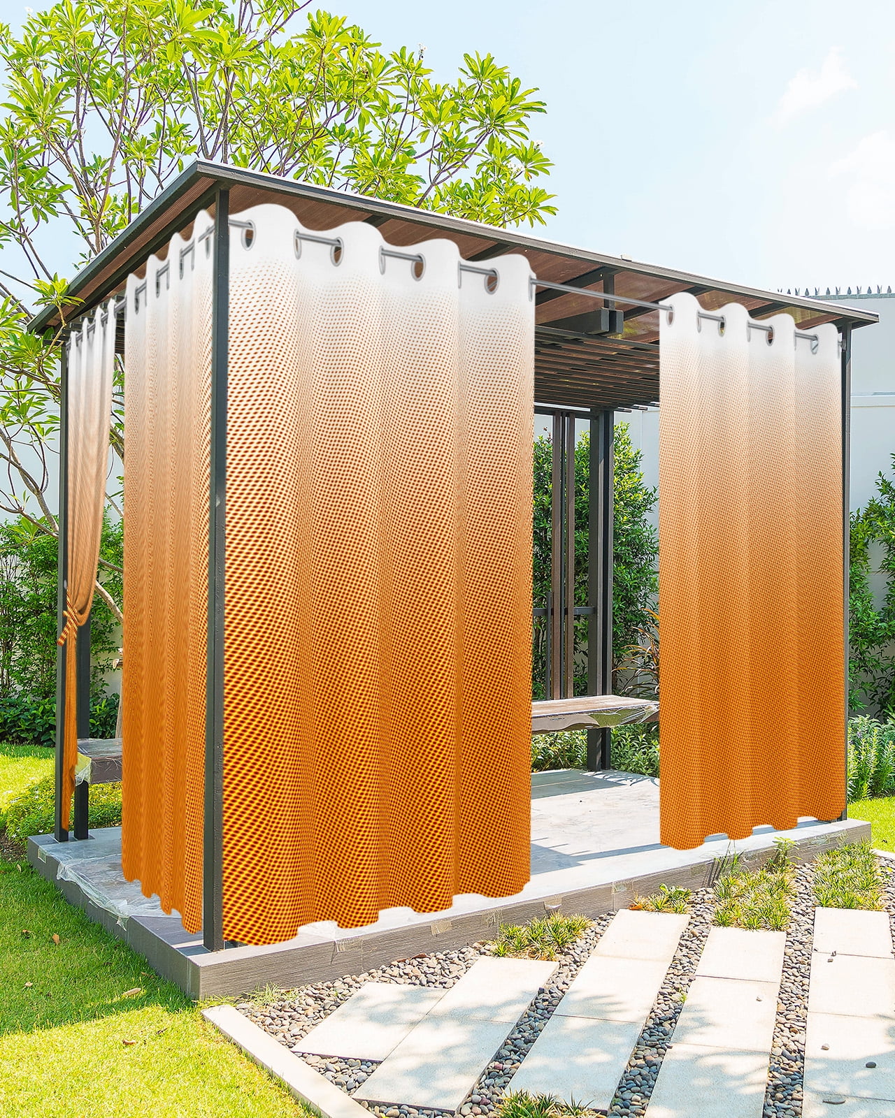 Yellow Gradient Wave Dots Pure Color Outdoor Curtains for Patio ...