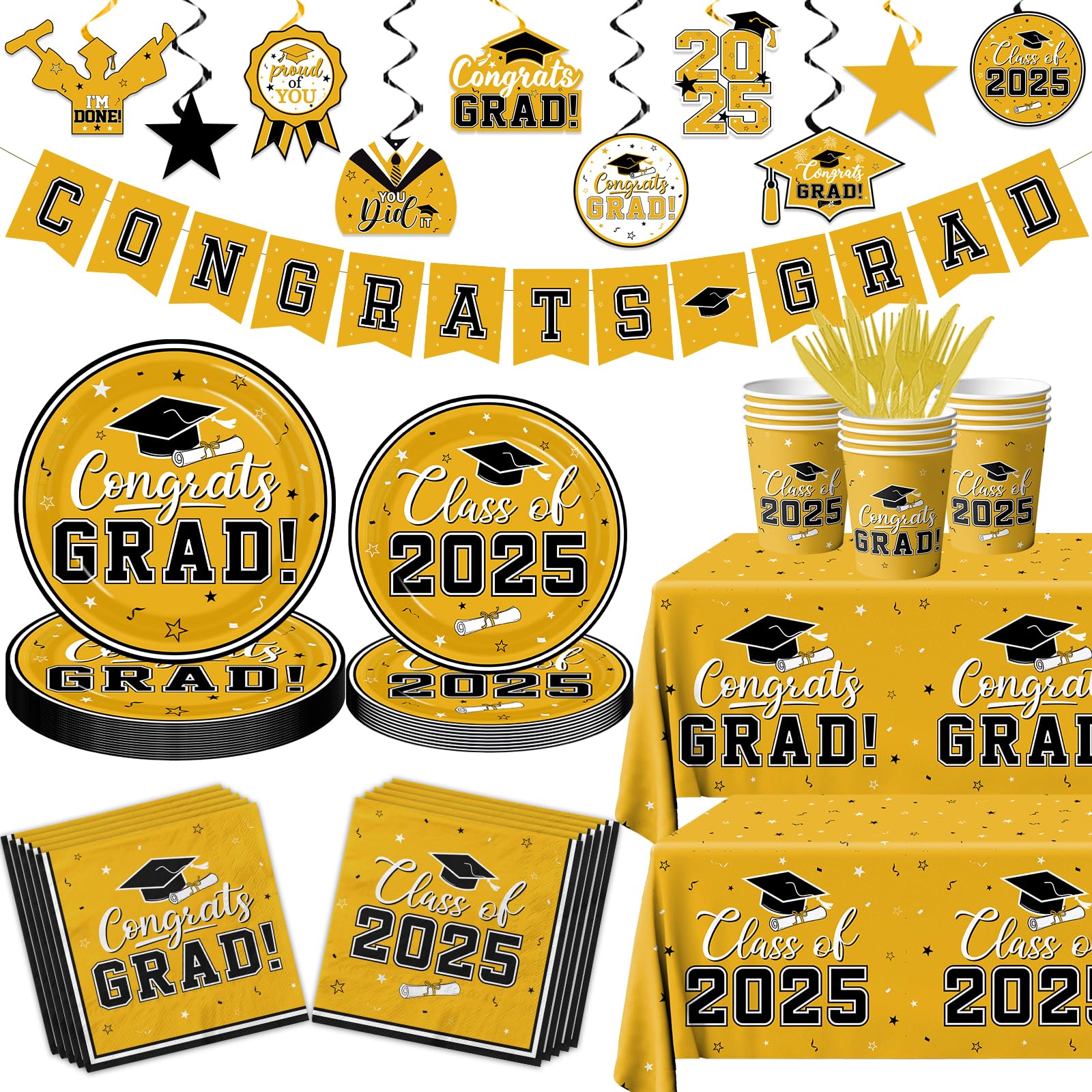 Yellow Graduation Decorations 2025, RRF12 Graduation Paper Plates and ...