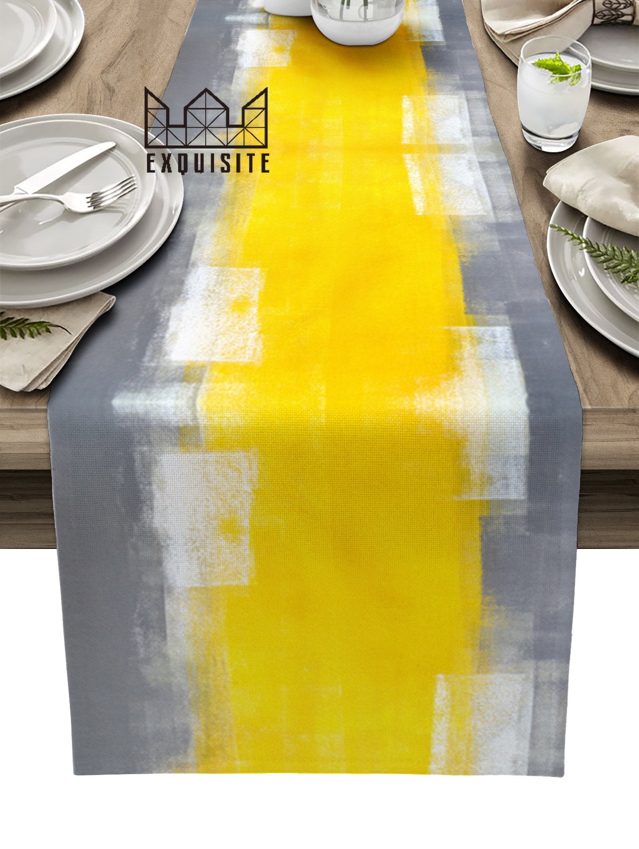 Yellow Gray Abstract Art Table Runner ration Home r Dinner Table ration ...