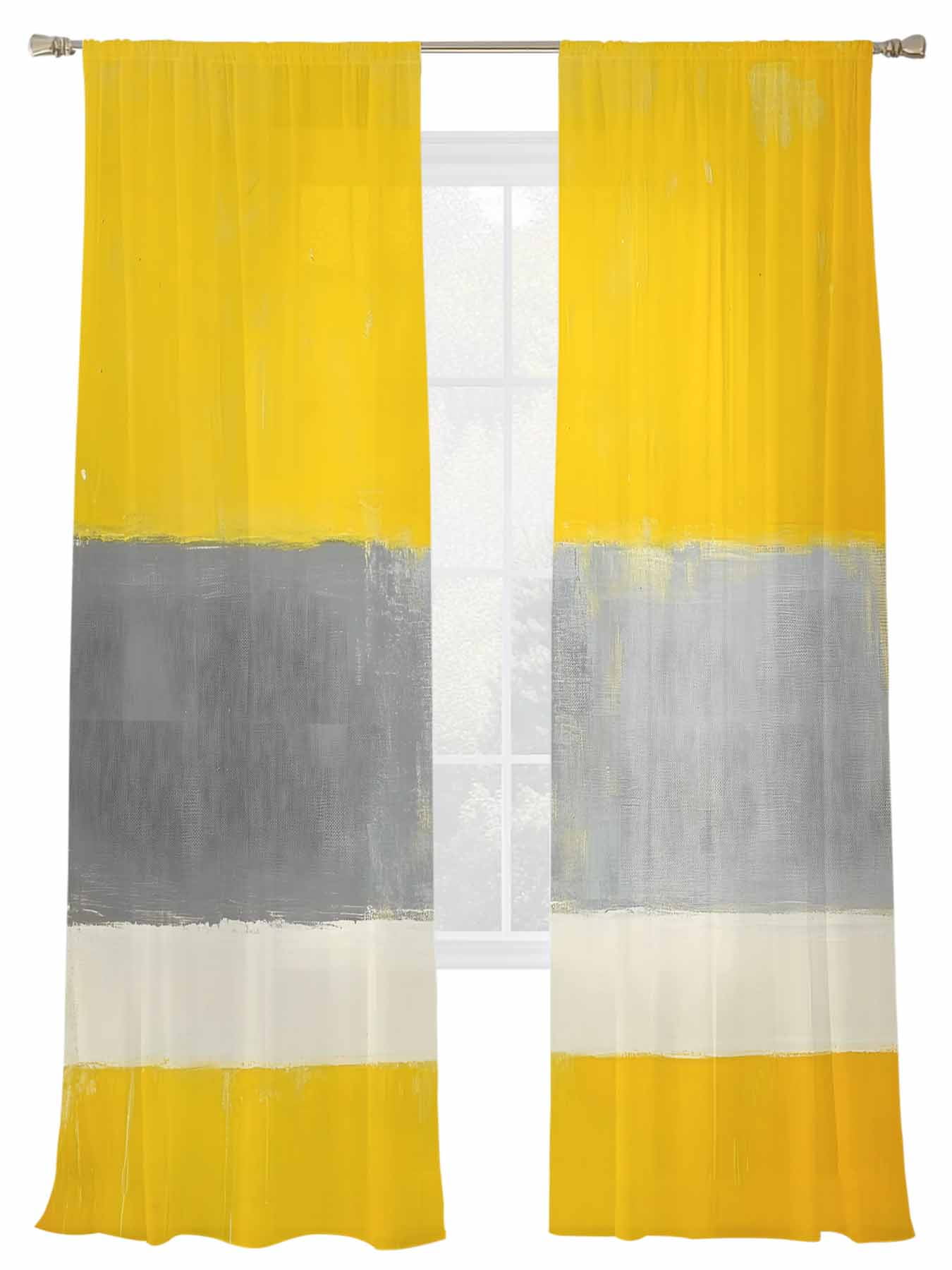Yellow Gray Abstract Sheer Curtains for Living Room Bedroom, Light ...