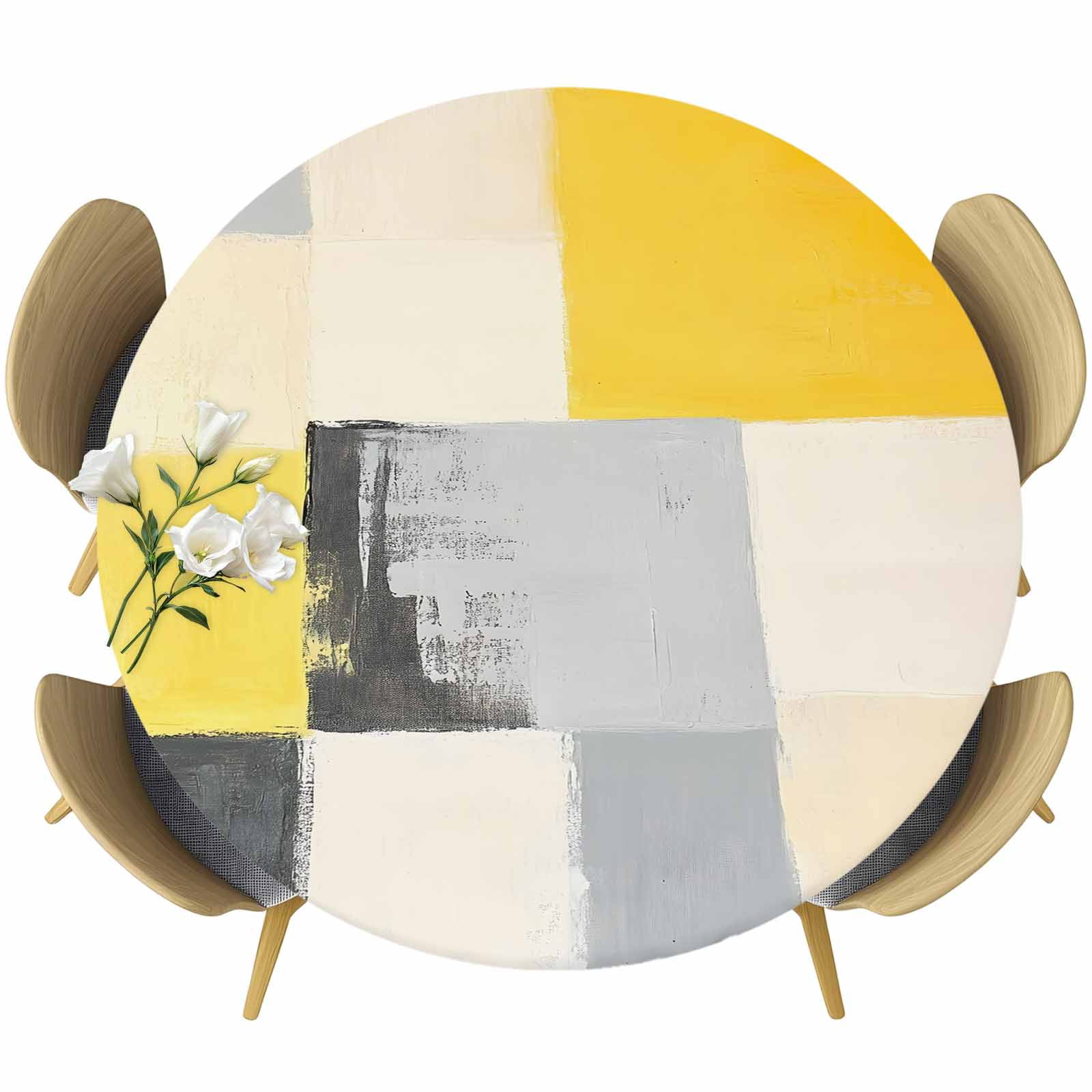 Yellow Gray Black Oil Painting Round Fitted Table Cover Abstract Art ...