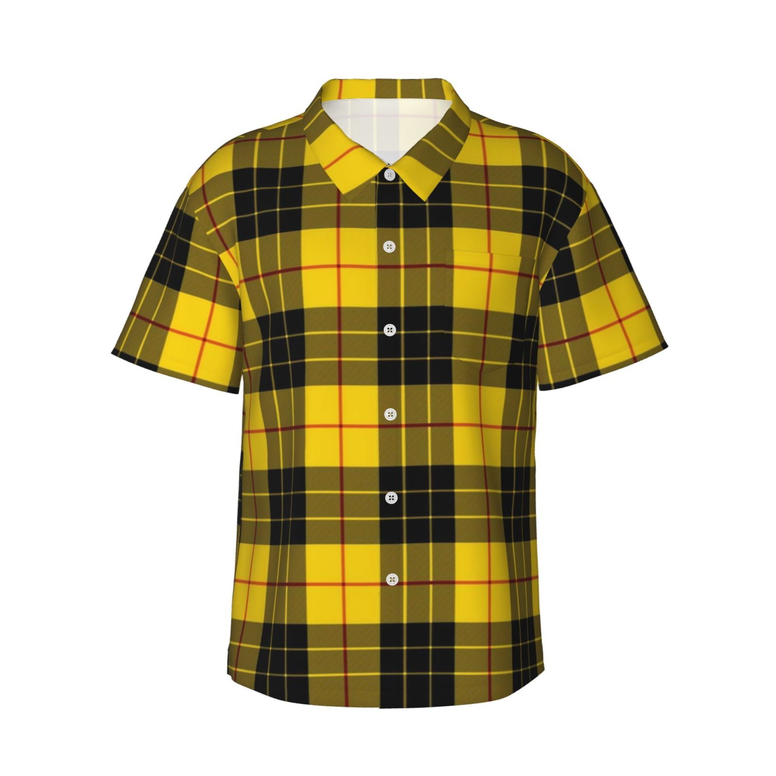 Yellow Gray Black Plaid Pattern Men'S 3d Print Casual Button Down ...