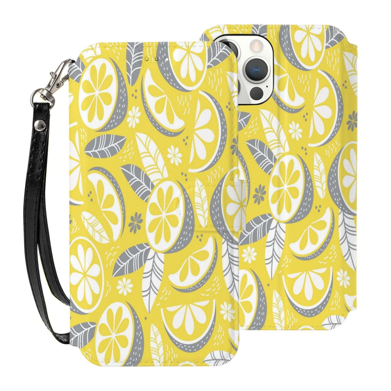 Yellow Gray Color Citrus Fruits, Leaves And Branches Leather Wallet ...