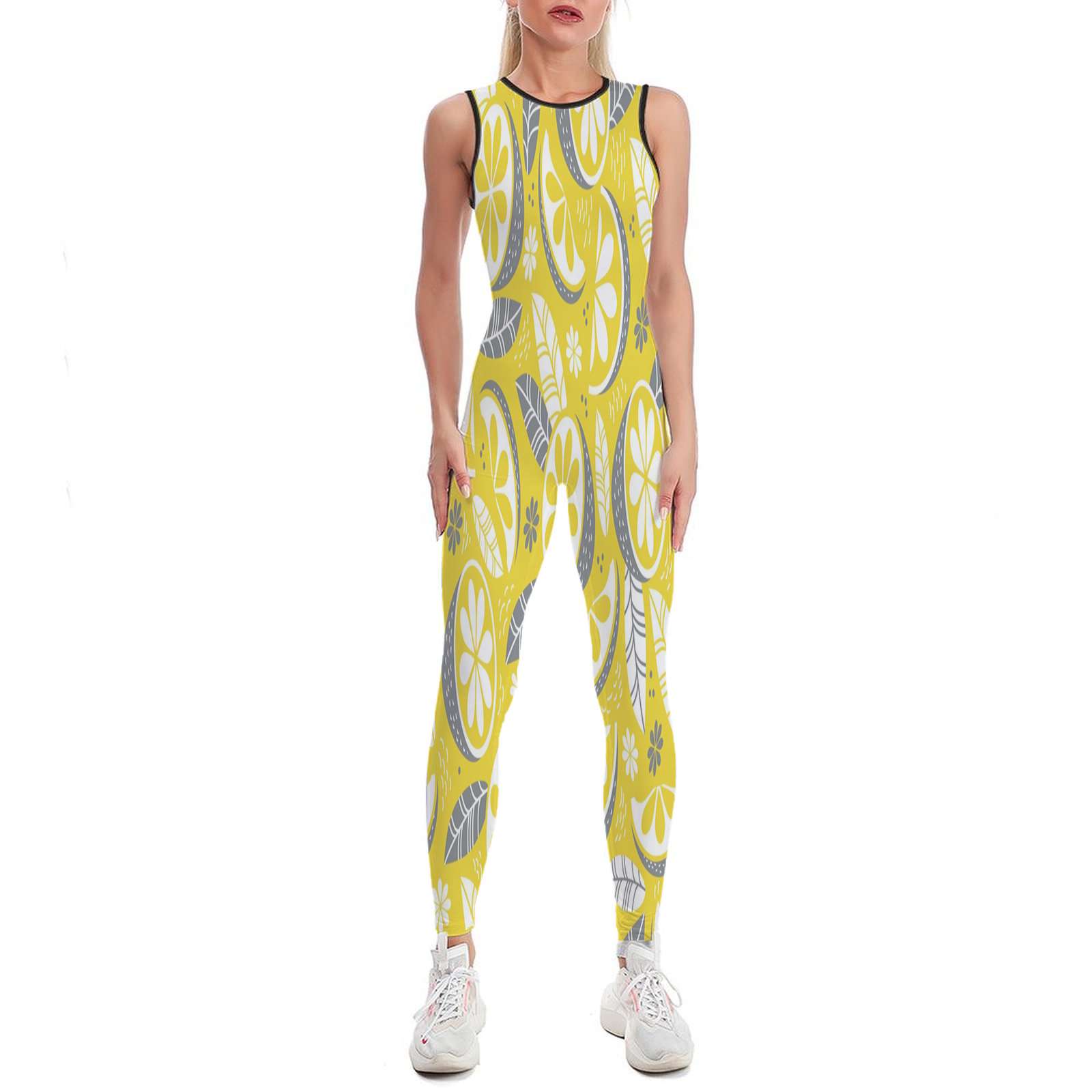 Yellow Gray Color Citrus Fruits, Leaves And Branches Women's One Piece ...